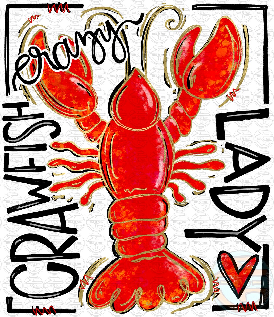Crazy Crawfish Lady PNG | Sublimation Design | Hand Drawn - Etsy