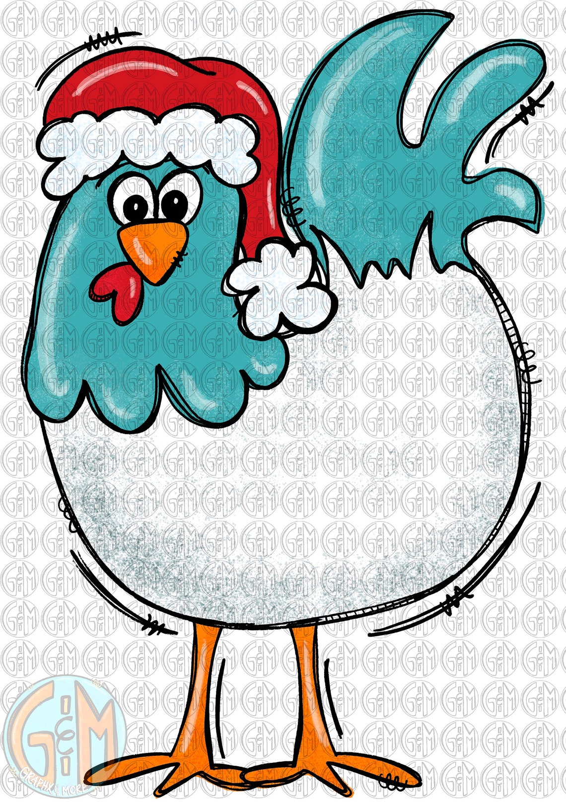 Santa Chicken PNG Hand Drawn Sublimation Design - Etsy