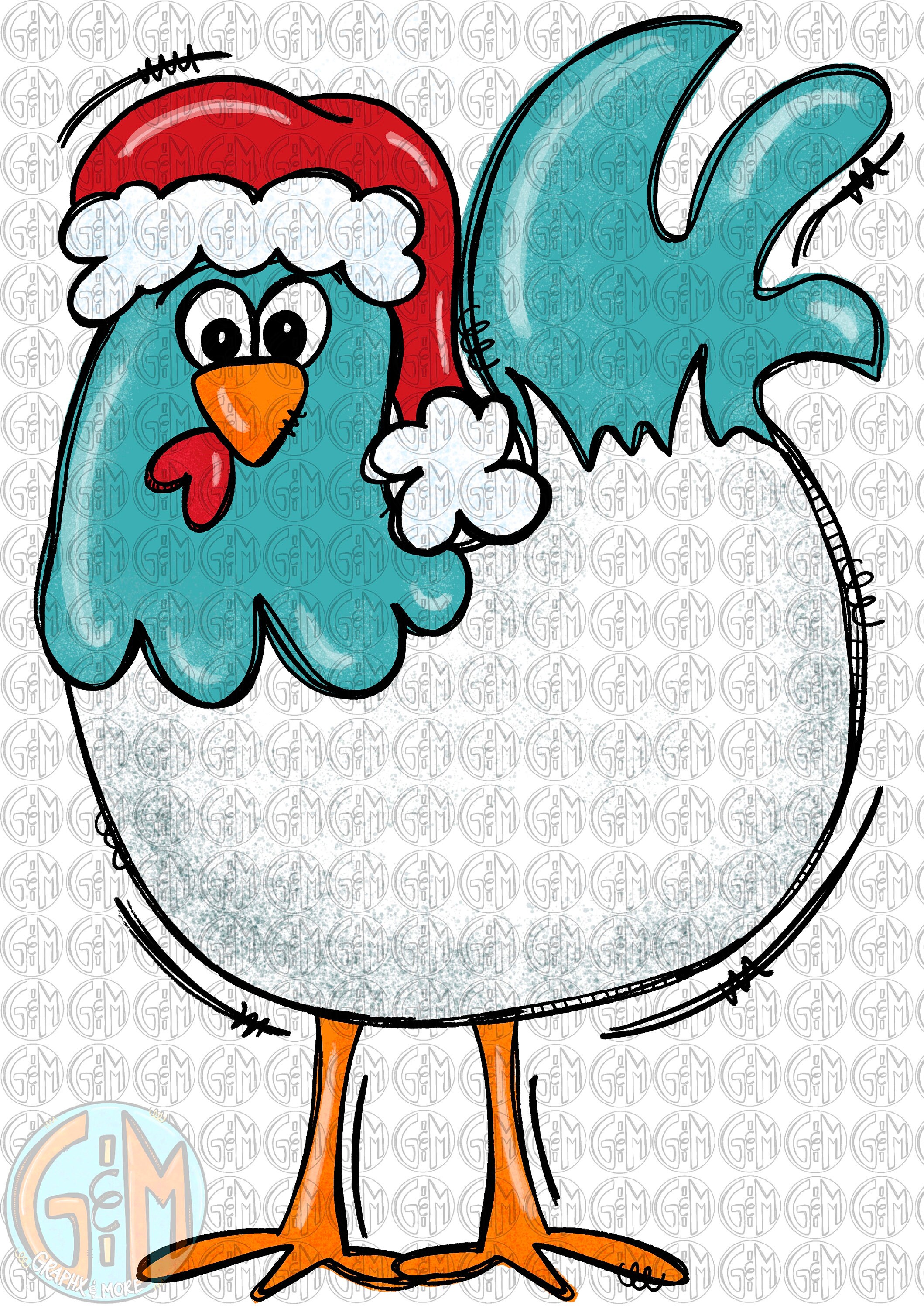 Santa Chicken PNG Hand Drawn Sublimation Design - Etsy