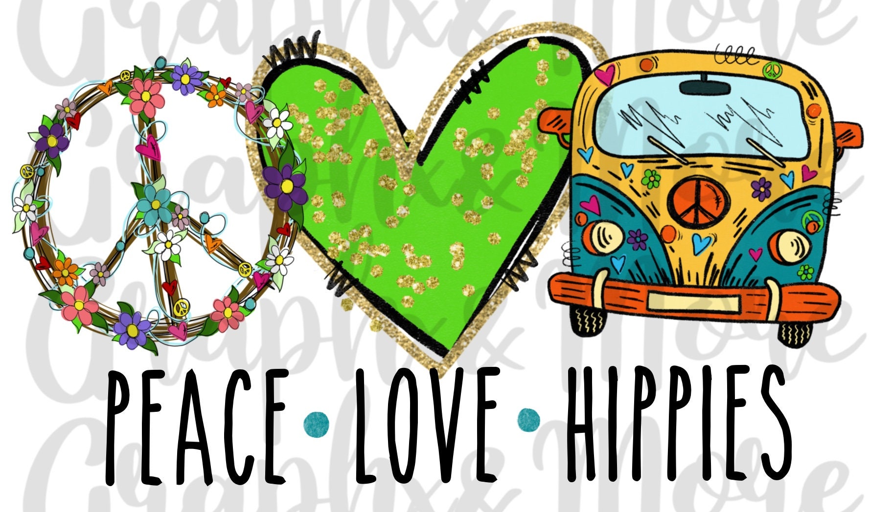 Peace. Love. Hippies PNG Hand Drawn Sublimation Design - Etsy UK