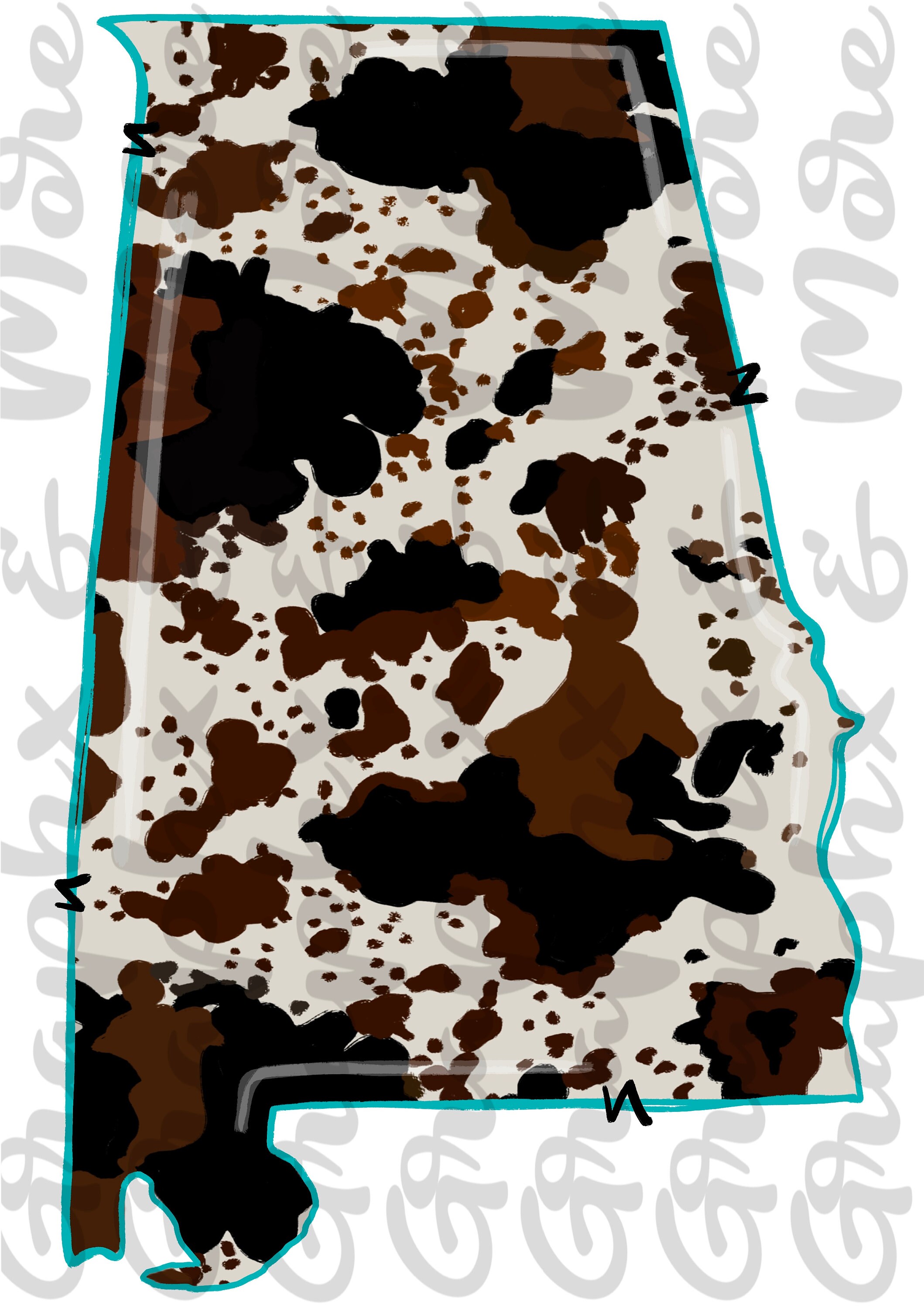 Cow Print AL PNG Alabama Sublimation Design Hand Drawn - Etsy