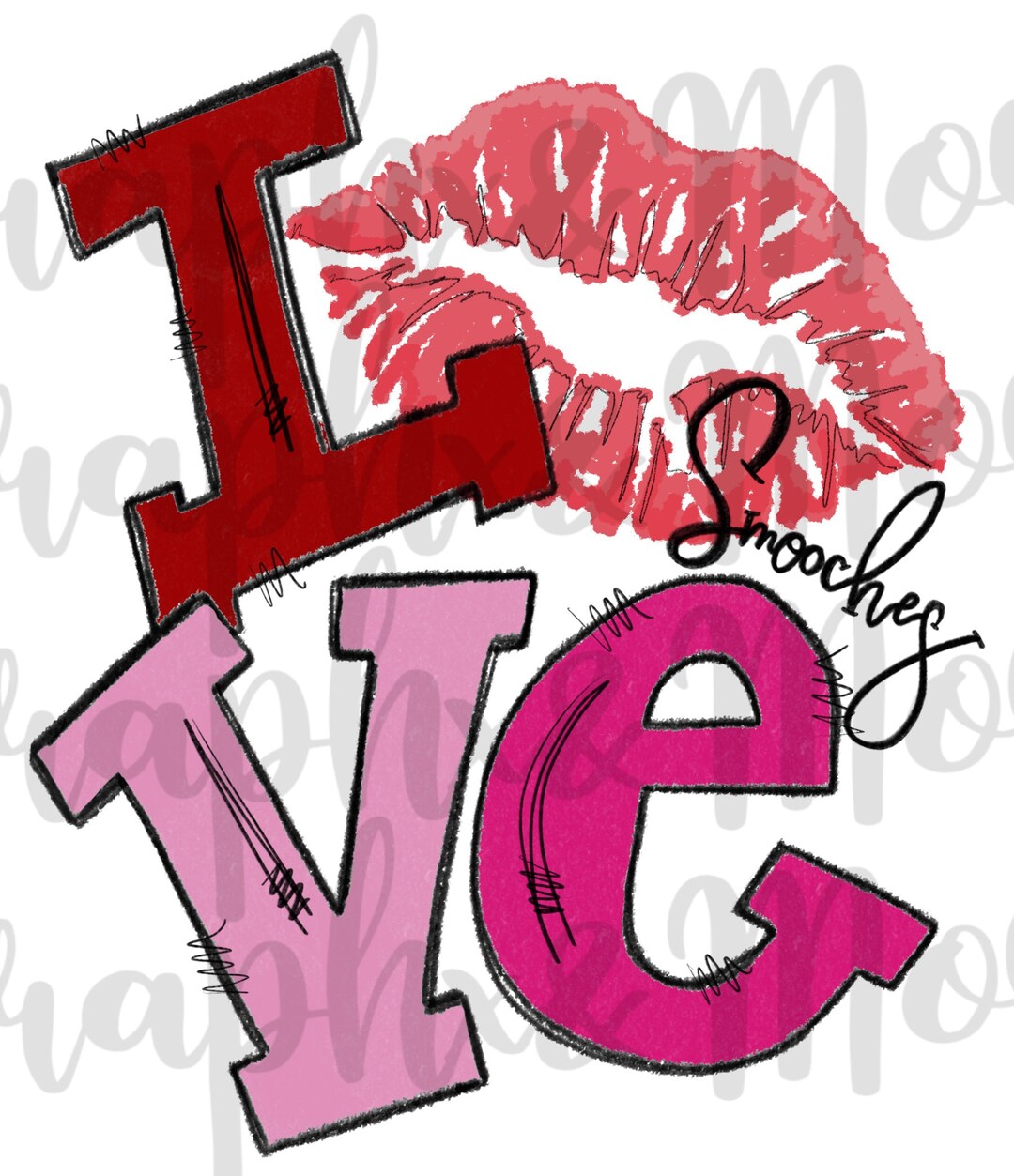 LOVE Smooches PNG | Sublimation Design | Hand Drawn | Clip Art - Etsy