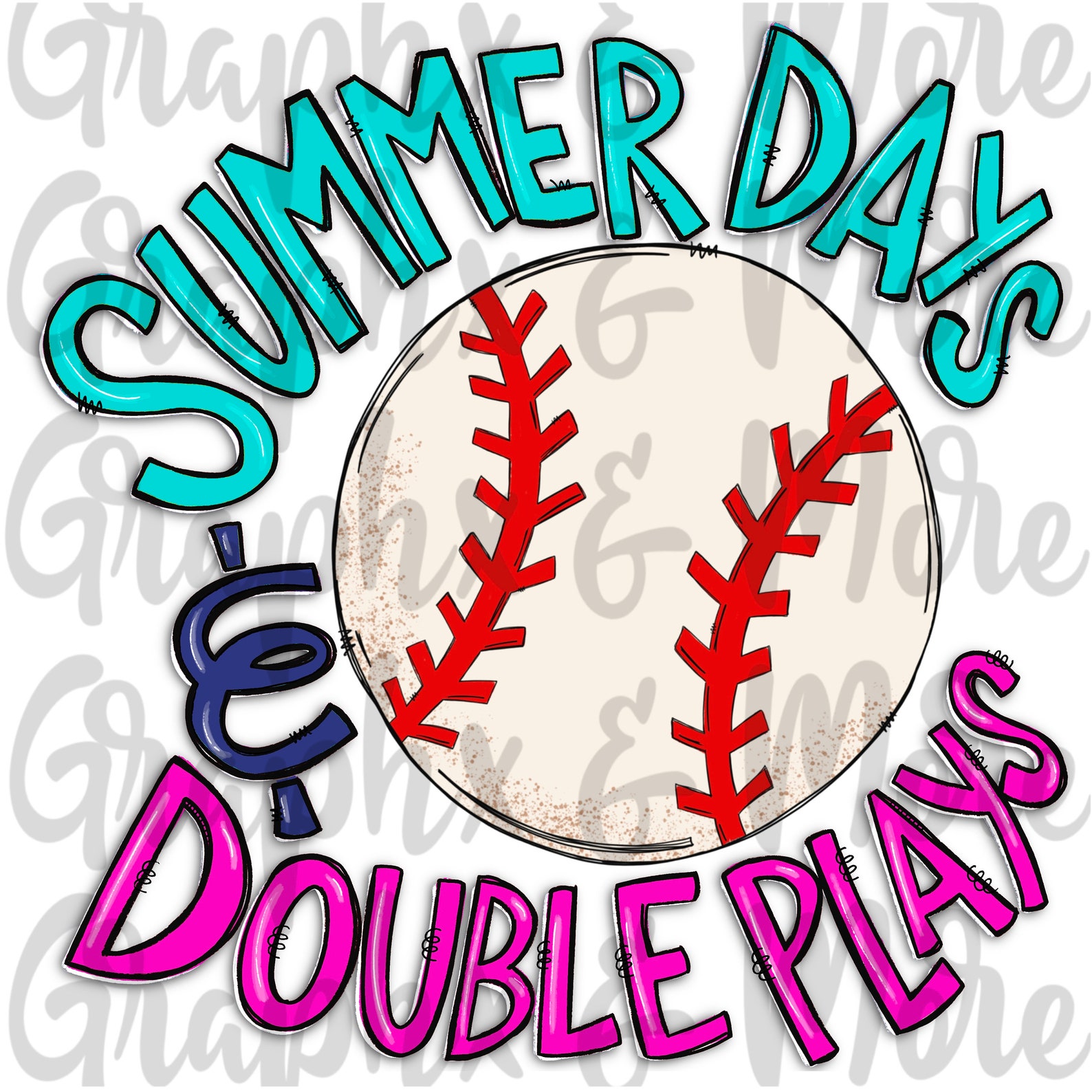 Summer Days & Double Plays PNG Hand Drawn Sublimation - Etsy