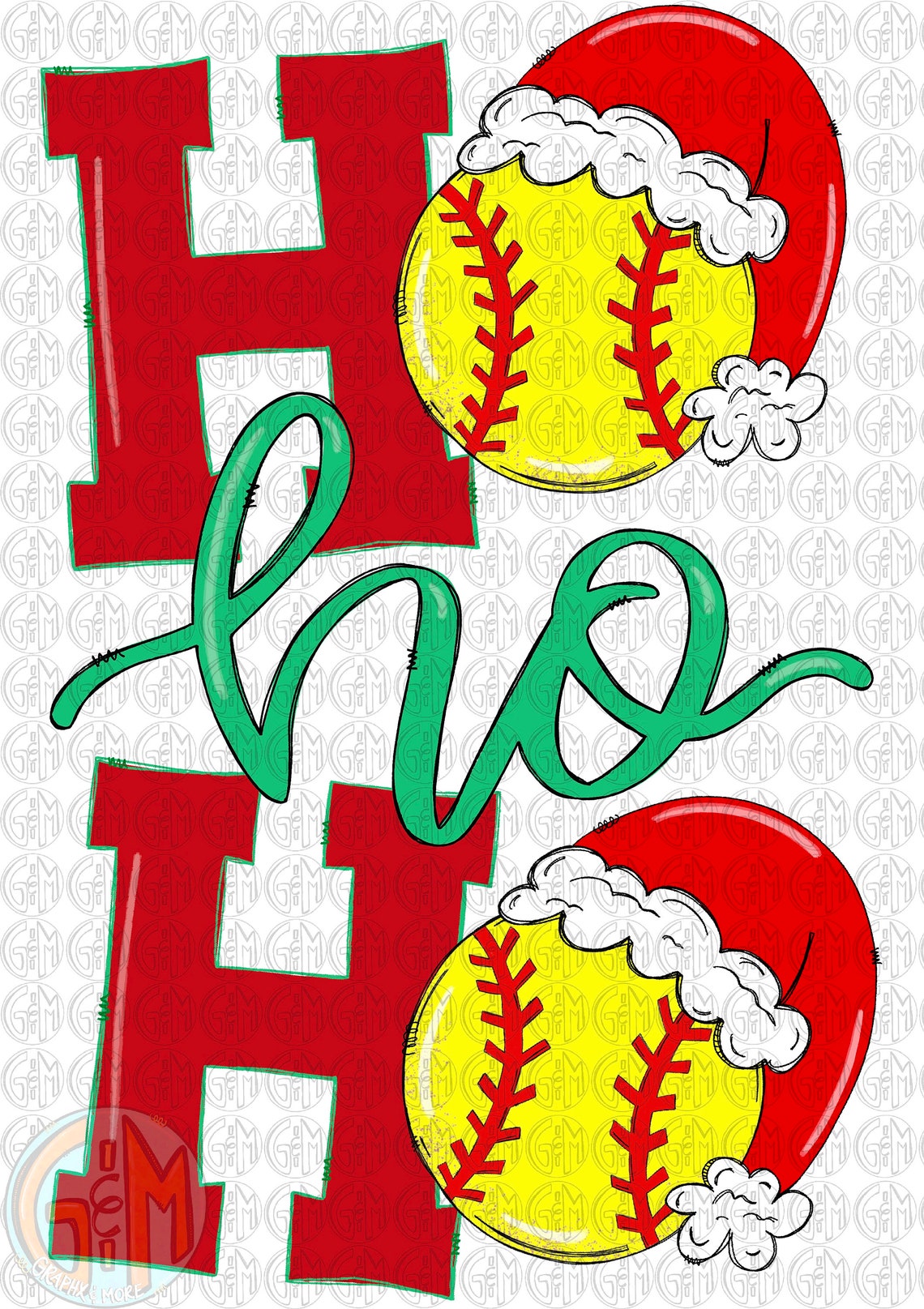 Softball Ho Ho Ho PNG | Sublimation Design | Hand Drawn - Etsy