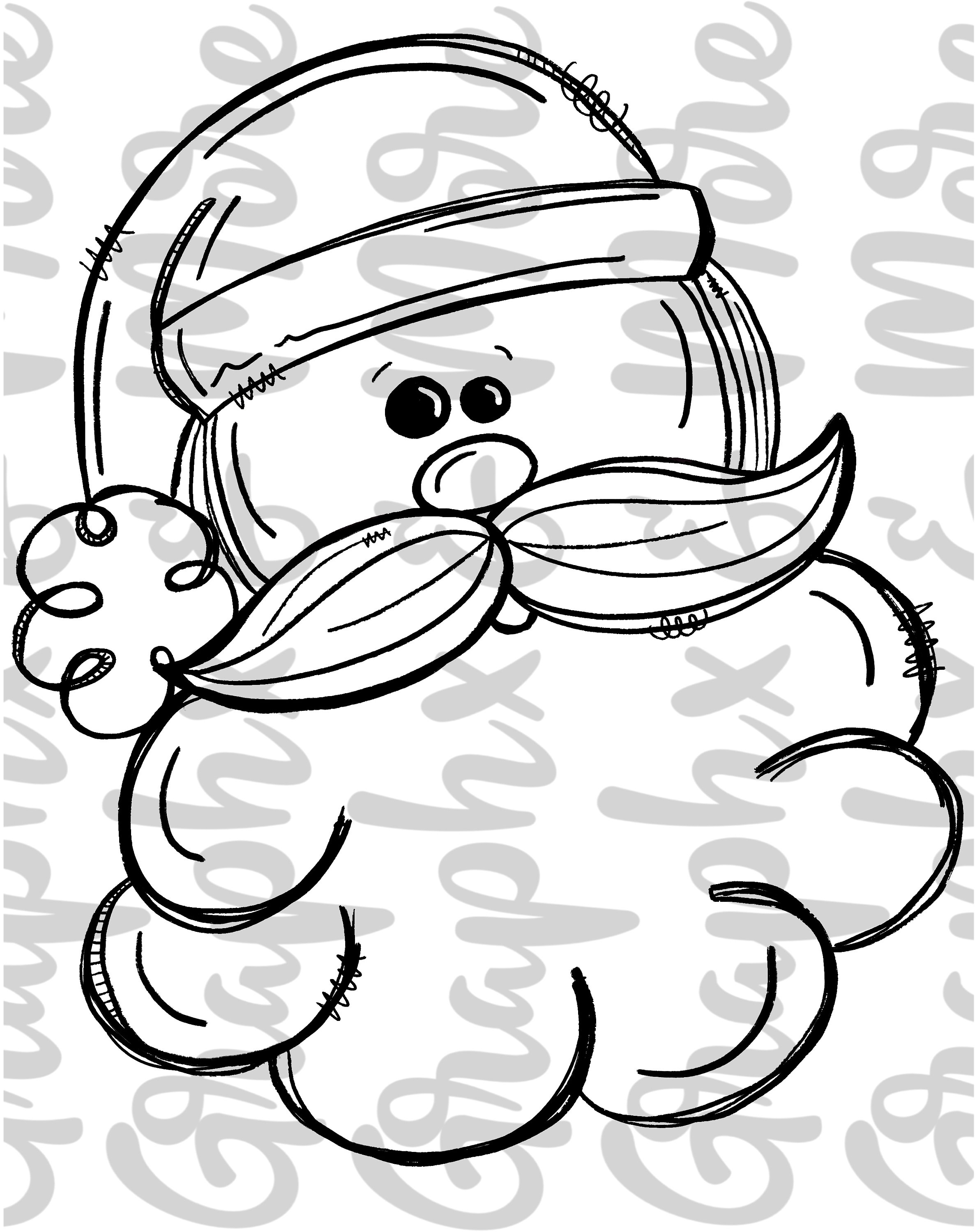 Single Color Santa PNG Sublimation Design Hand Drawn | Etsy