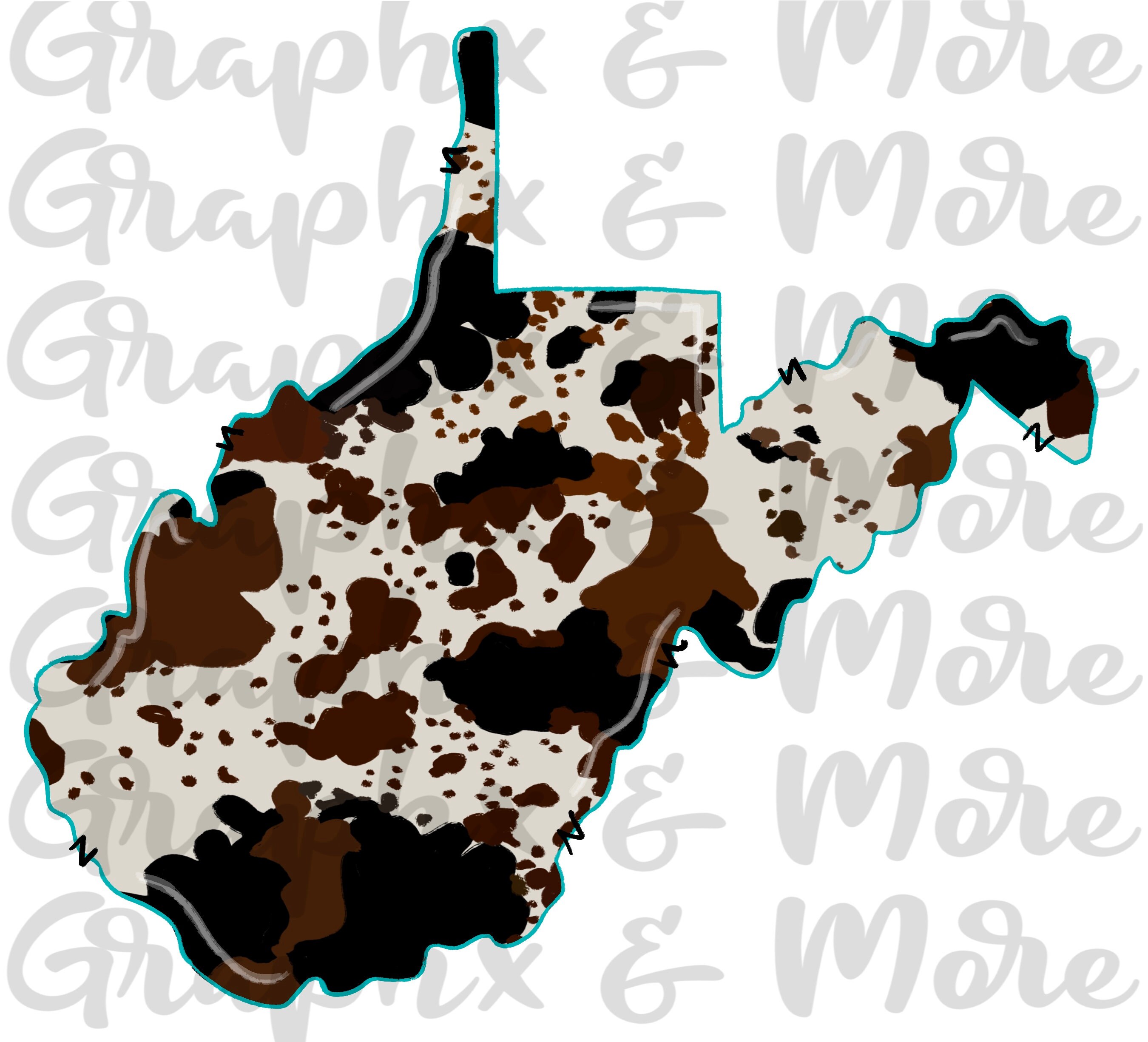 Cowprint WV PNG West Virginia Hand Drawn Sublimation - Etsy