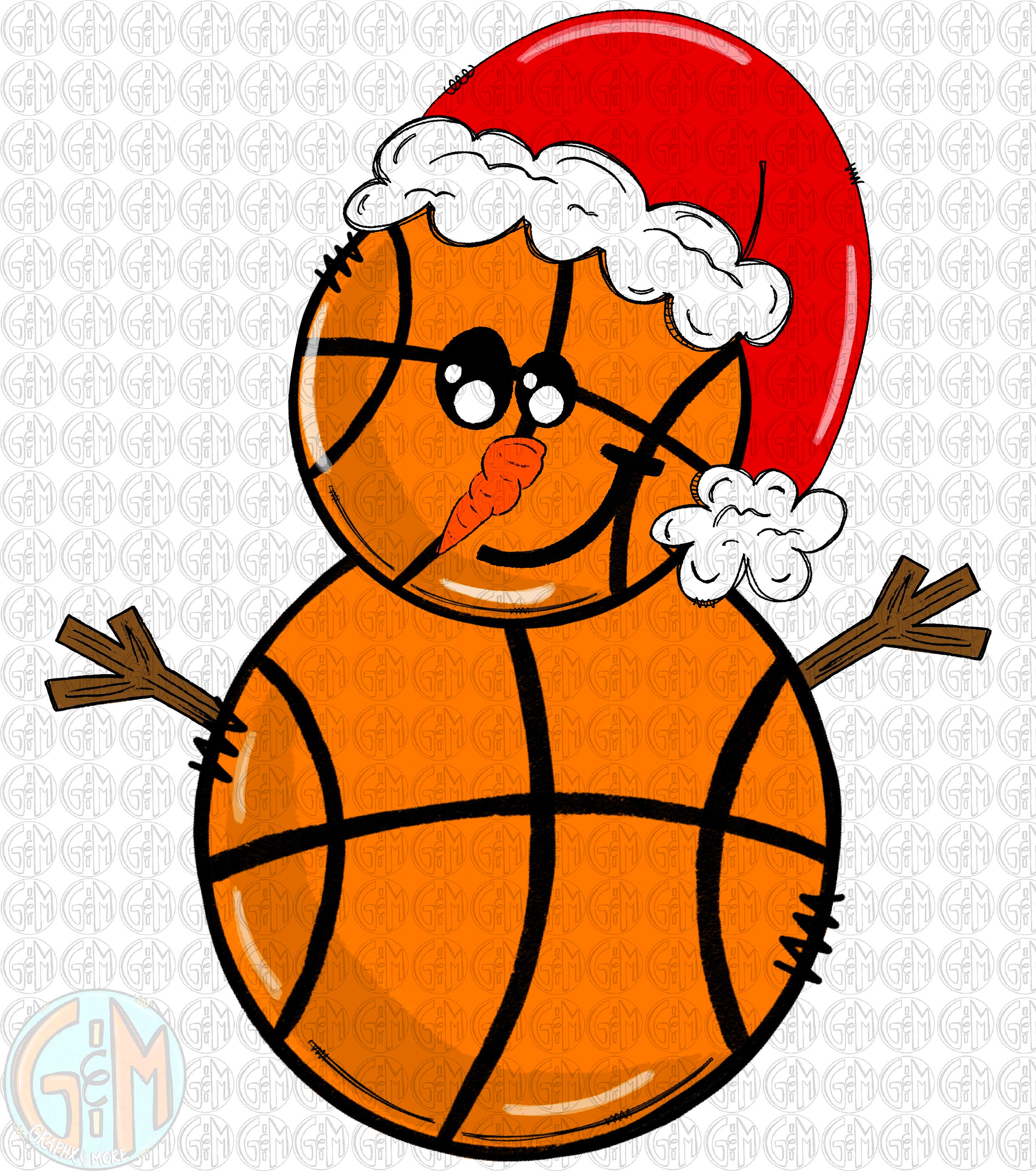 Basketball Snowman PNG Sublimation Design Hand Drawn - Etsy
