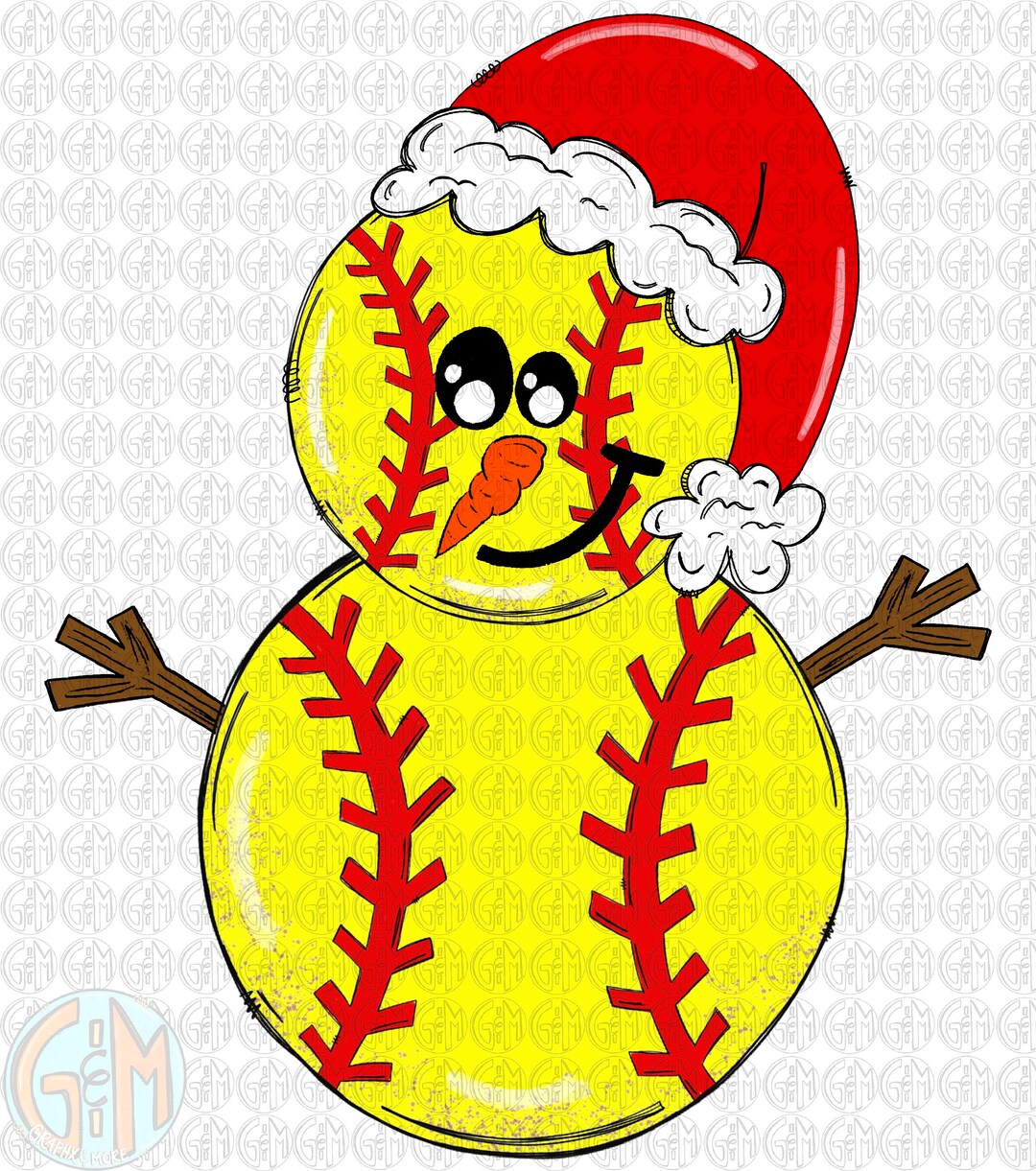 Softball Snowman PNG | Sublimation Design | Hand Drawn - Etsy