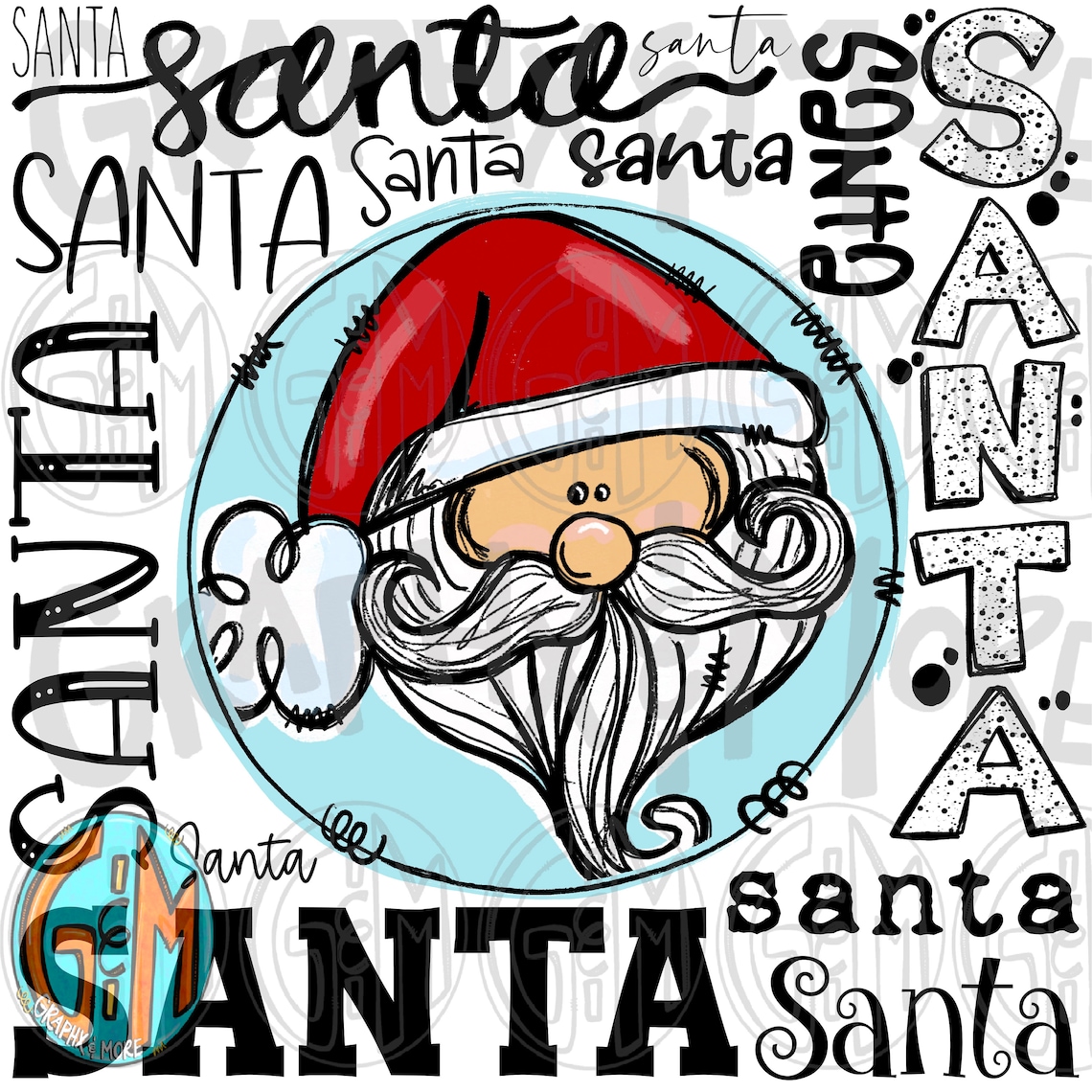 Santa Typography PNG Hand Drawn Sublimation Design | Etsy