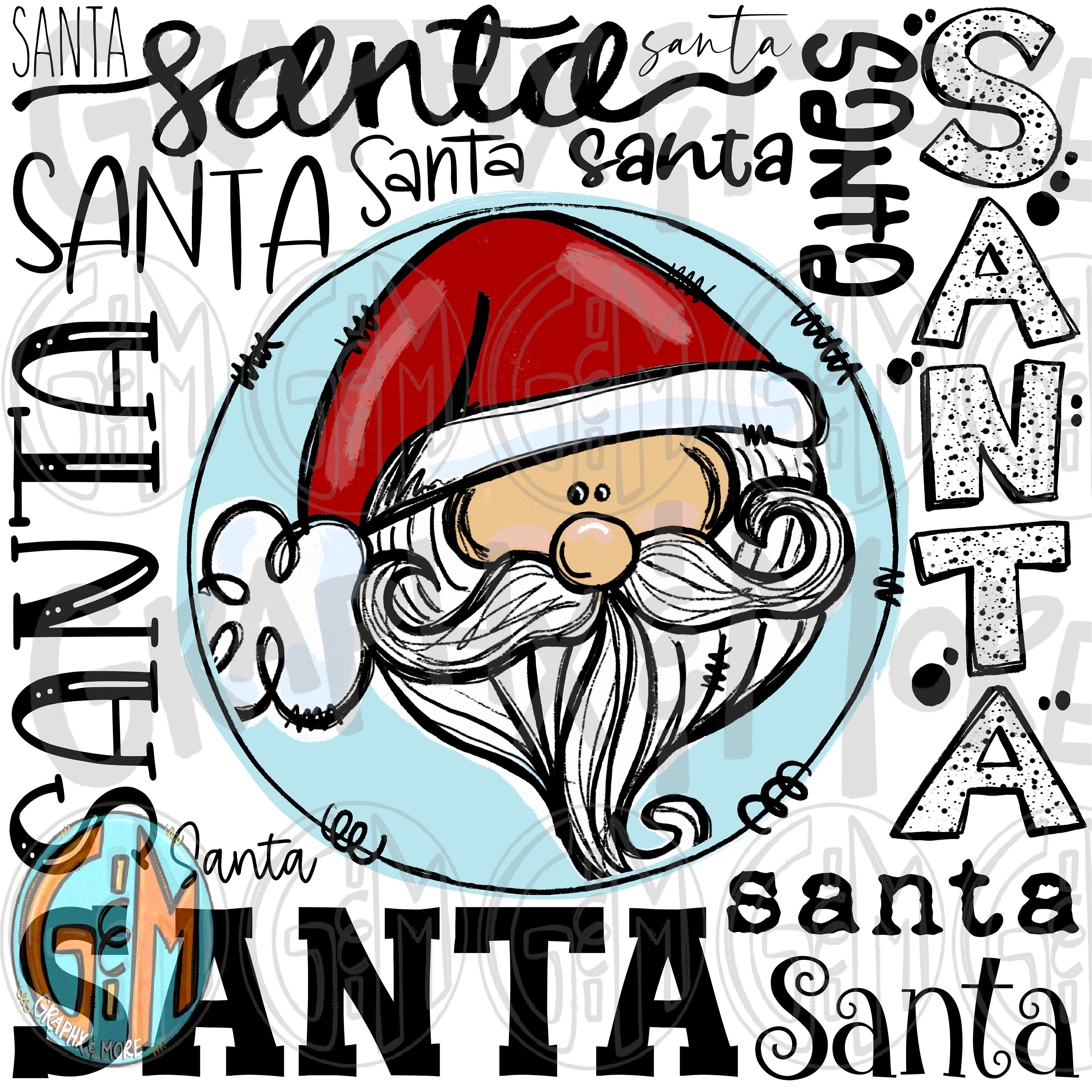 Santa Typography PNG Hand Drawn Sublimation Design - Etsy