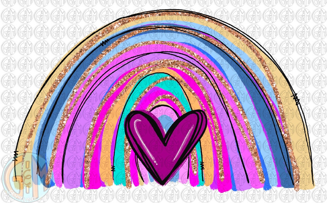 Pink Heart Rainbow PNG | Sublimation Design | Hand Drawn - Etsy