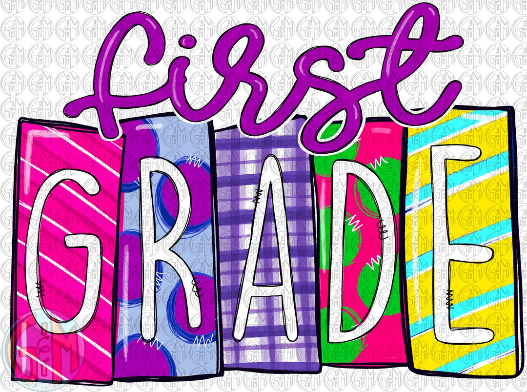 First Grade PNG | Girl Colors | Hand Drawn | Sublimation Design - Etsy