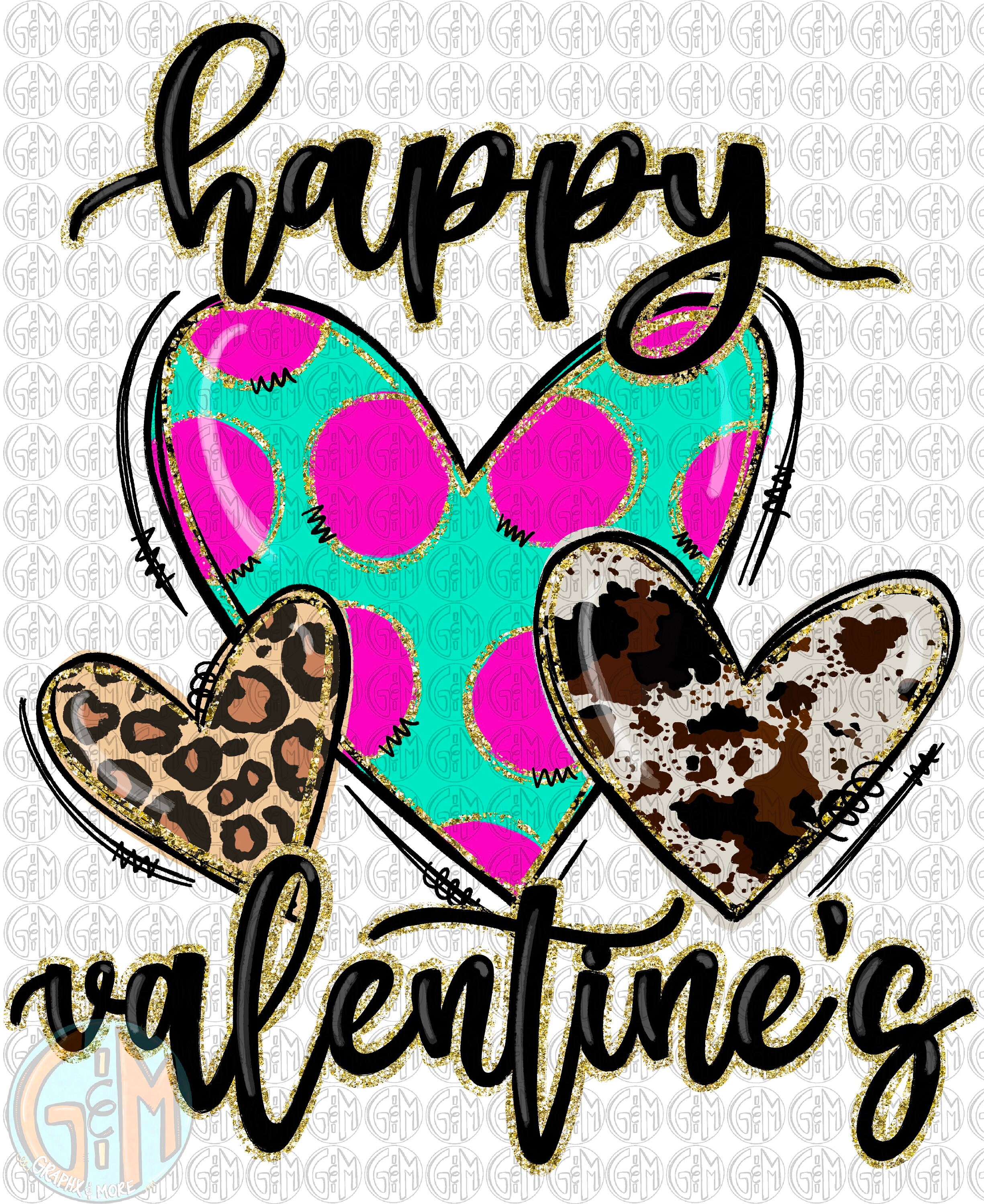 Happy Valentines Heart Trio PNG Hand Drawn Sublimation Design - Etsy