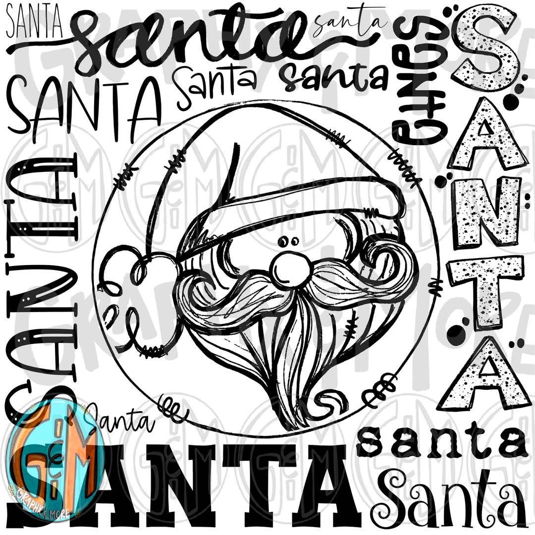 Single Color Santa Typography PNG | Hand Drawn | Sublimation Design - Etsy