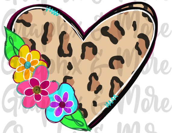 Floral Leopard Heart PNG Hand Drawn Sublimation Design | Etsy
