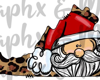 Round Leopard Santa PNG Sublimation Design Hand Drawn | Etsy