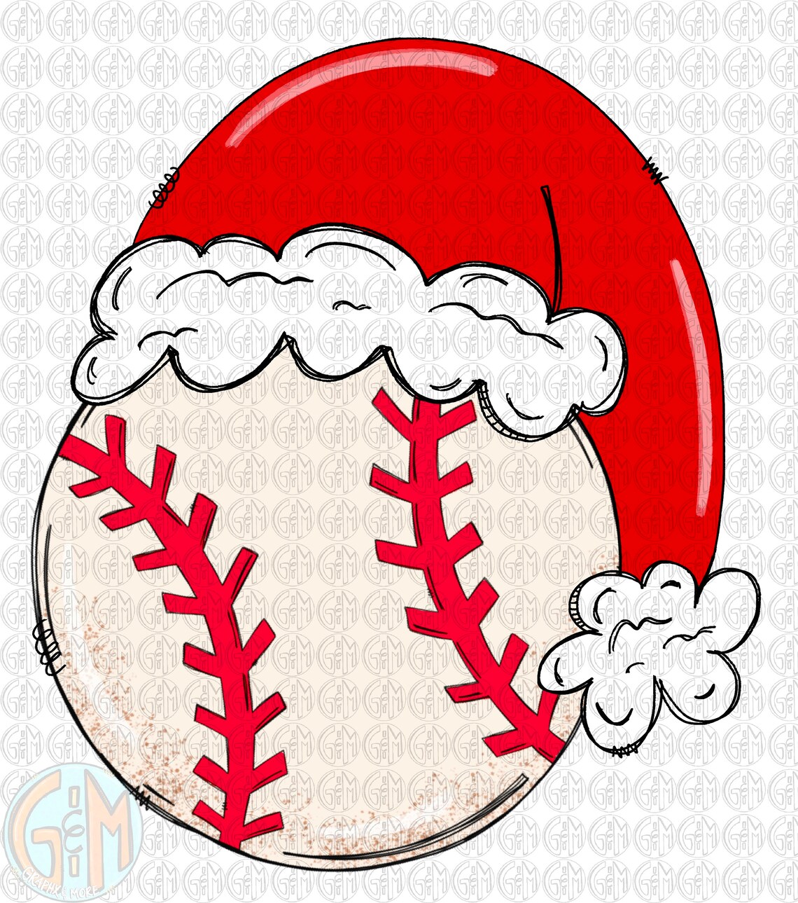 Baseball Santa Hat PNG Sublimation Design Hand Drawn - Etsy
