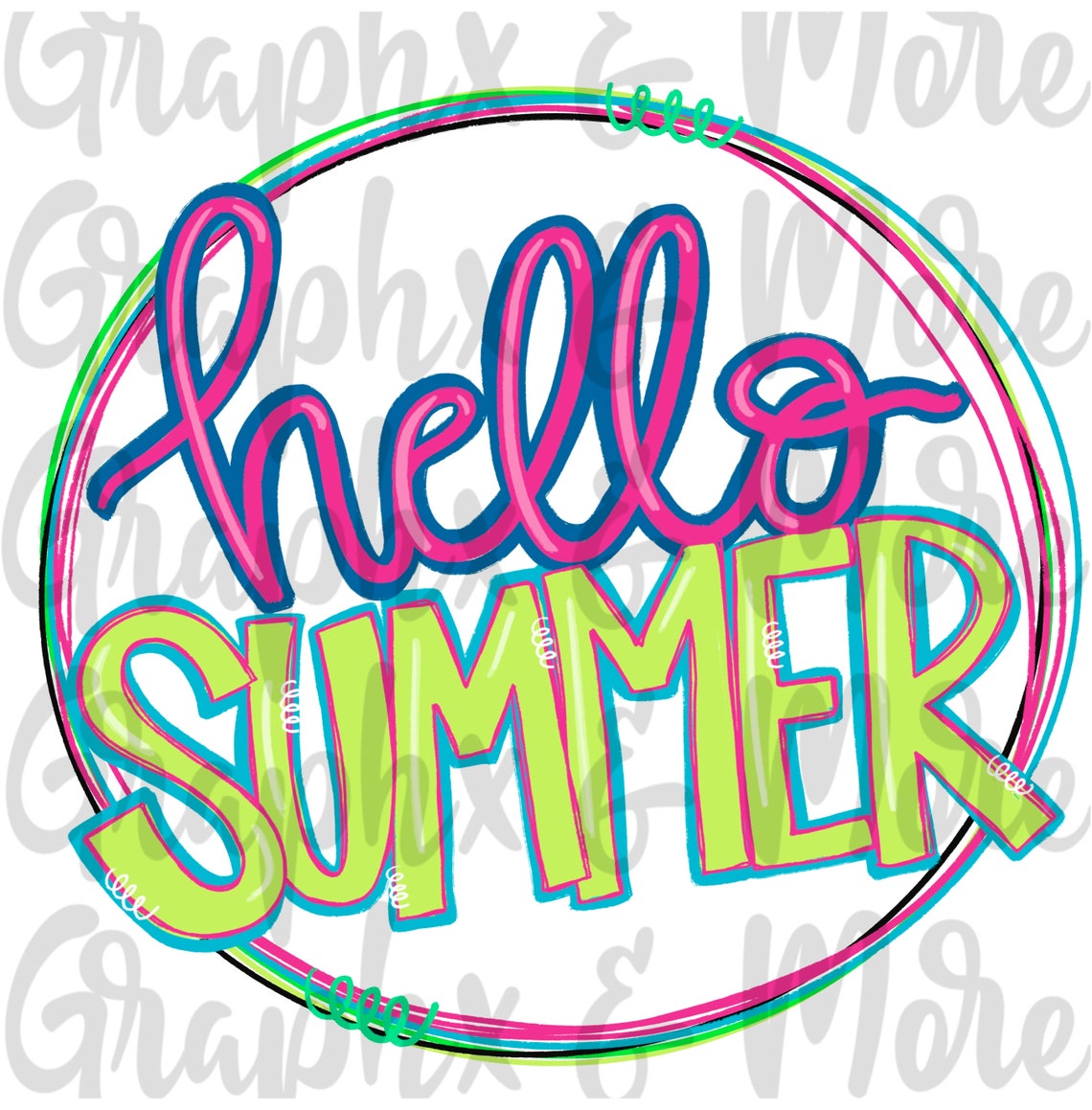 Circle Hello Summer PNG Sublimation Design Hand Drawn - Etsy