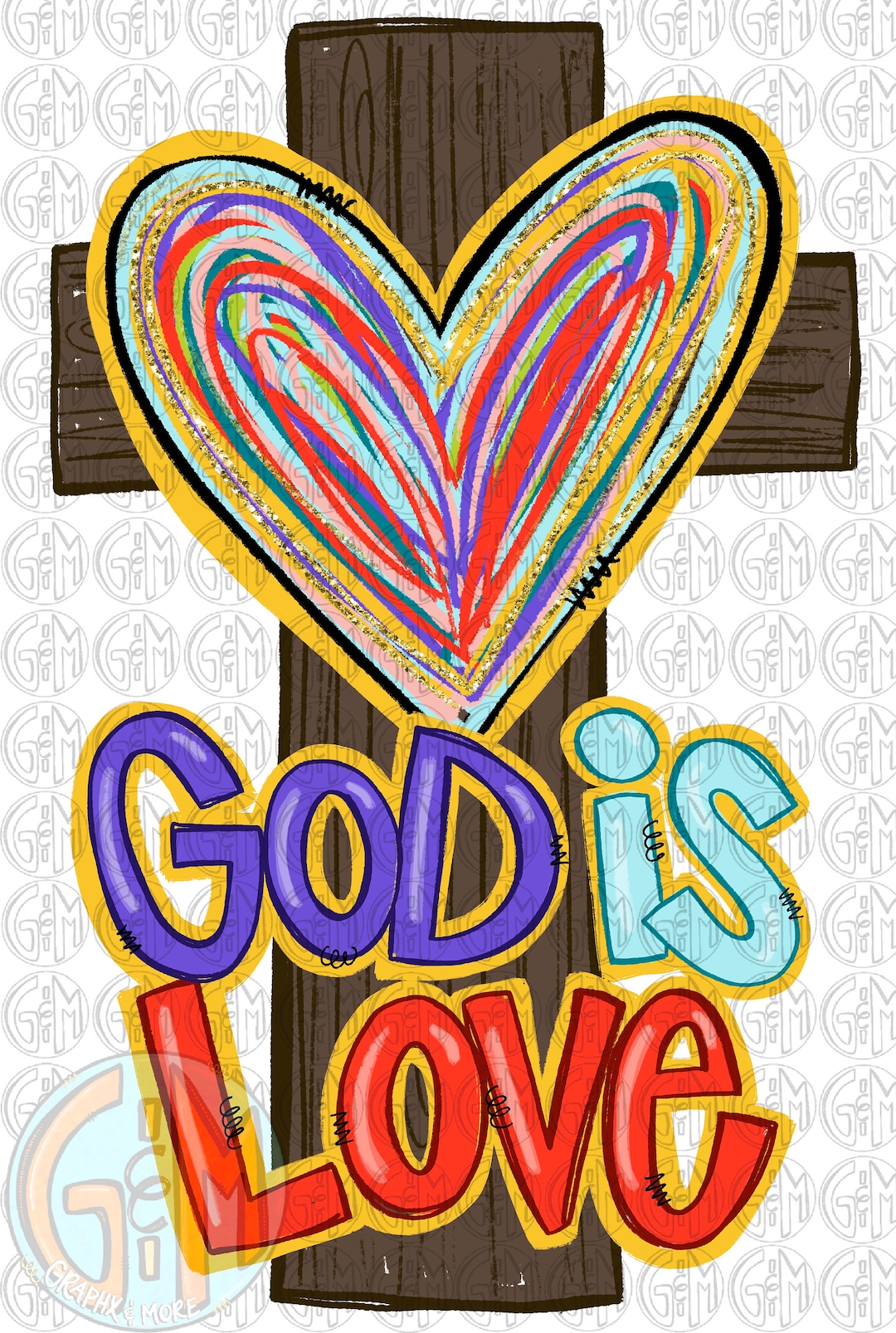 God is Love Cross PNG | Sublimation Design | Hand Drawn - Etsy