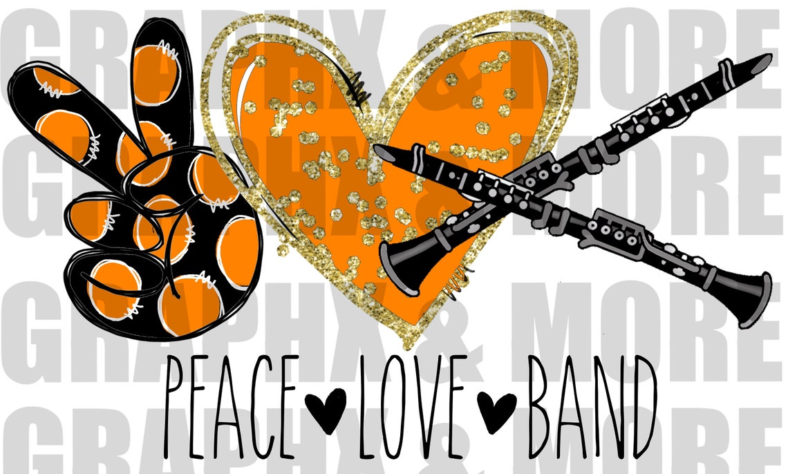 Peace. Love. Band PNG | Clarinet | Sublimation Design | Hand Drawn - Etsy