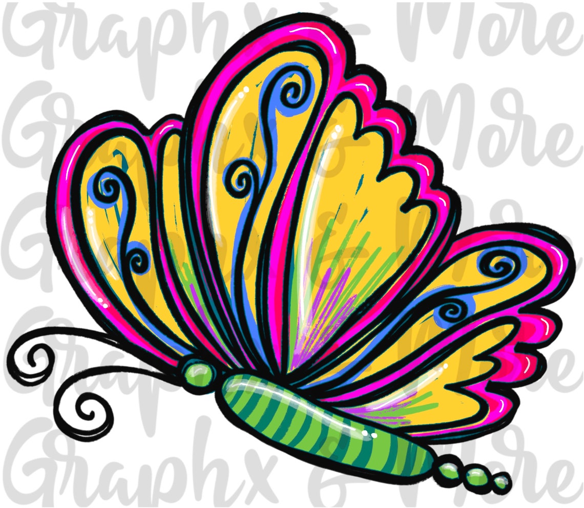 Butterfly PNG Sublimation Design Hand Drawn - Etsy