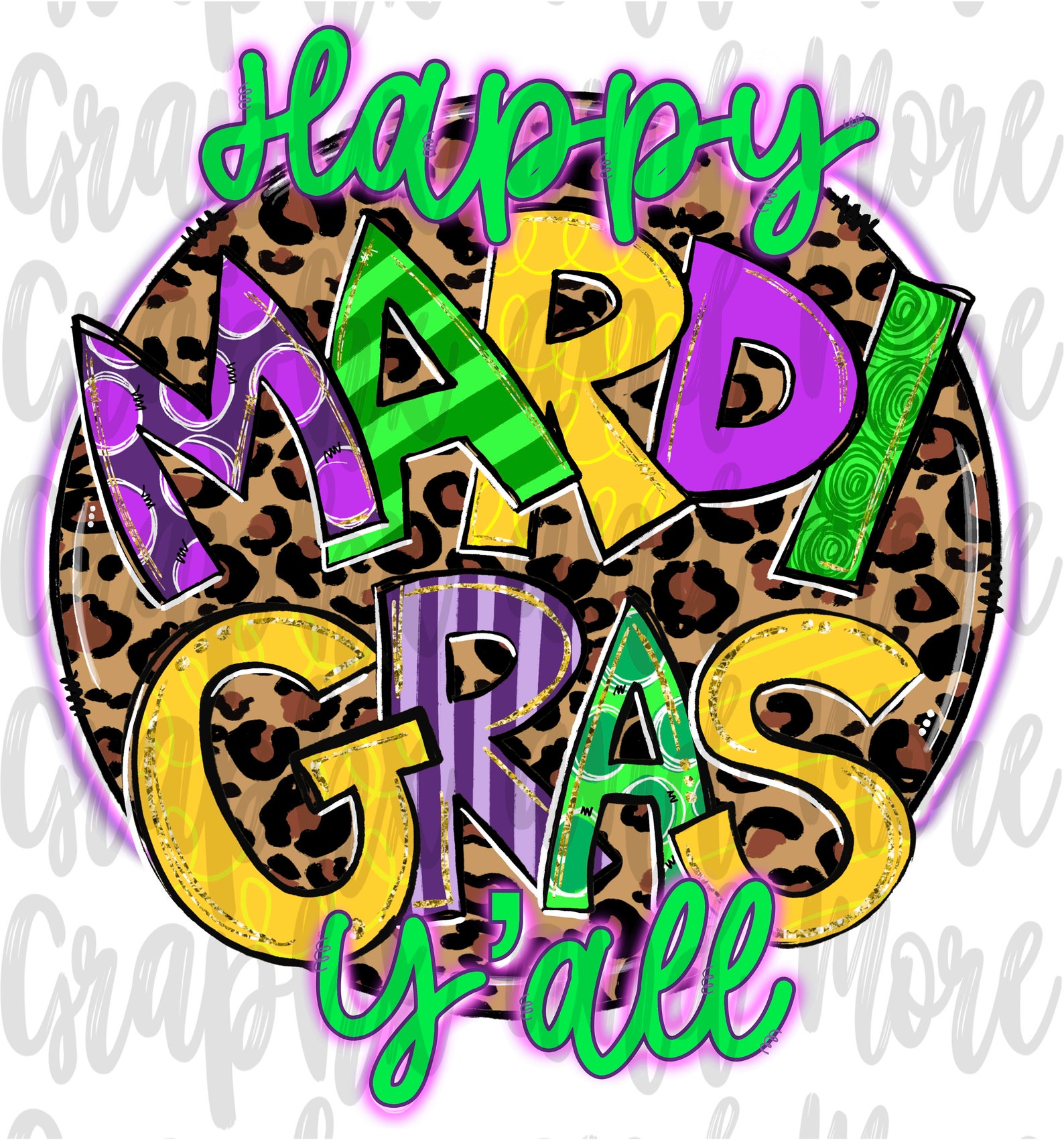 Happy Mardi Gras Y’all PNG | Sublimation Design | Hand Drawn - Etsy