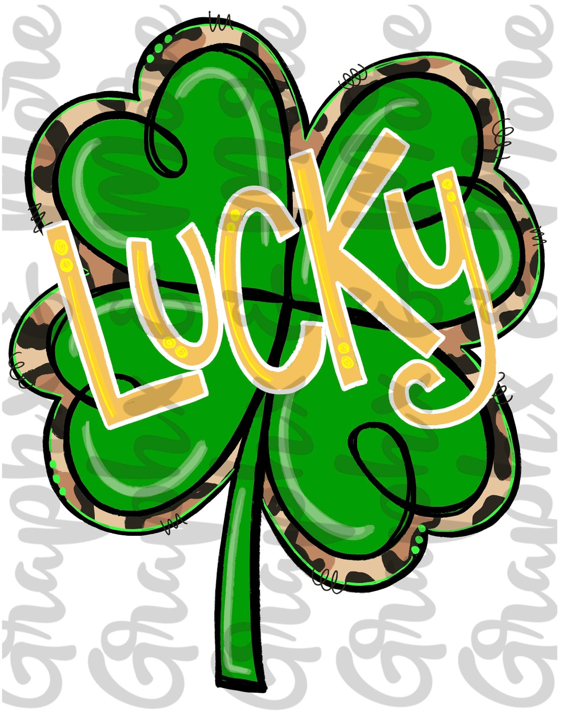 Lucky Shamrock PNG Sublimation Design Hand Drawn - Etsy