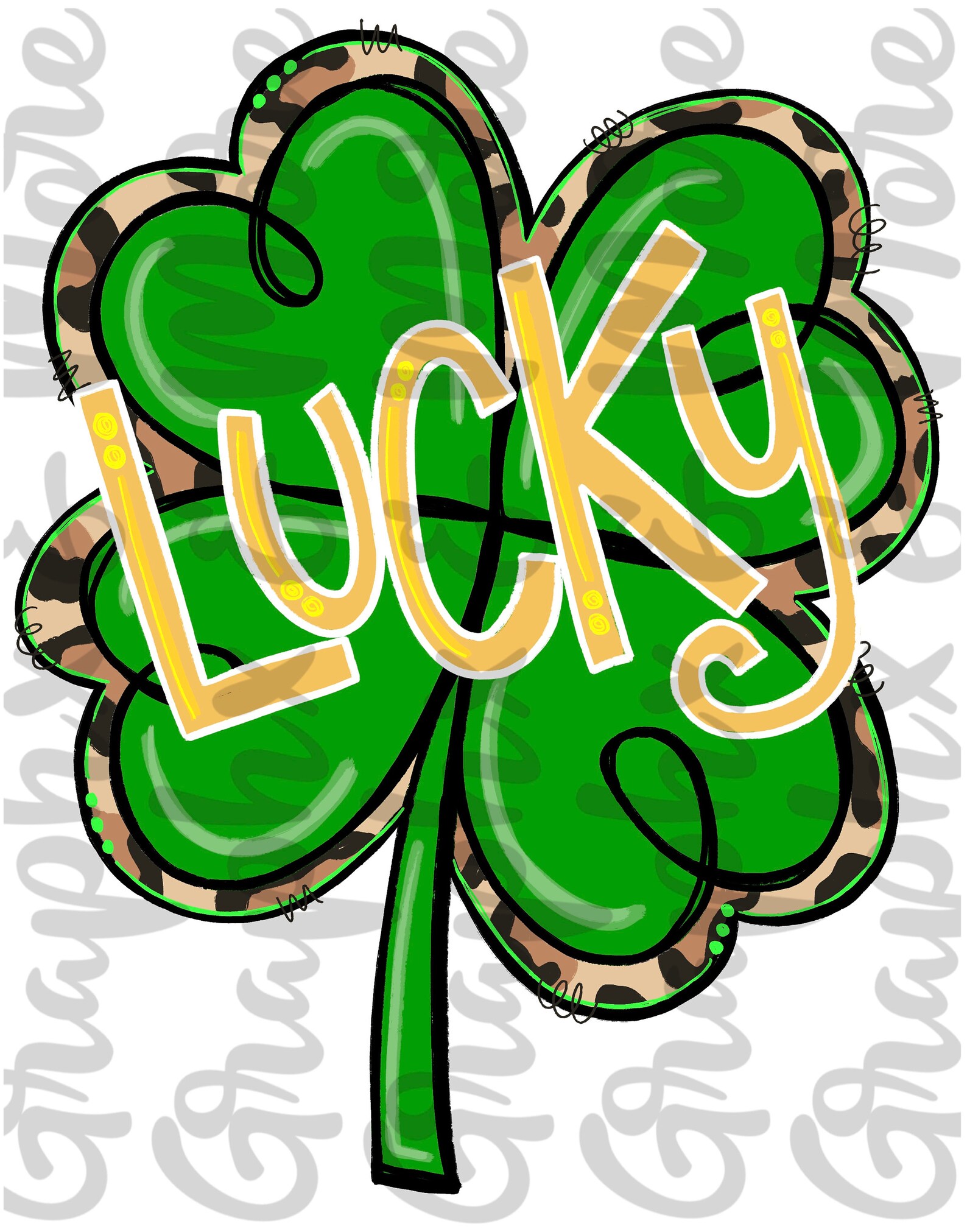 Lucky Shamrock PNG Sublimation Design Hand Drawn - Etsy