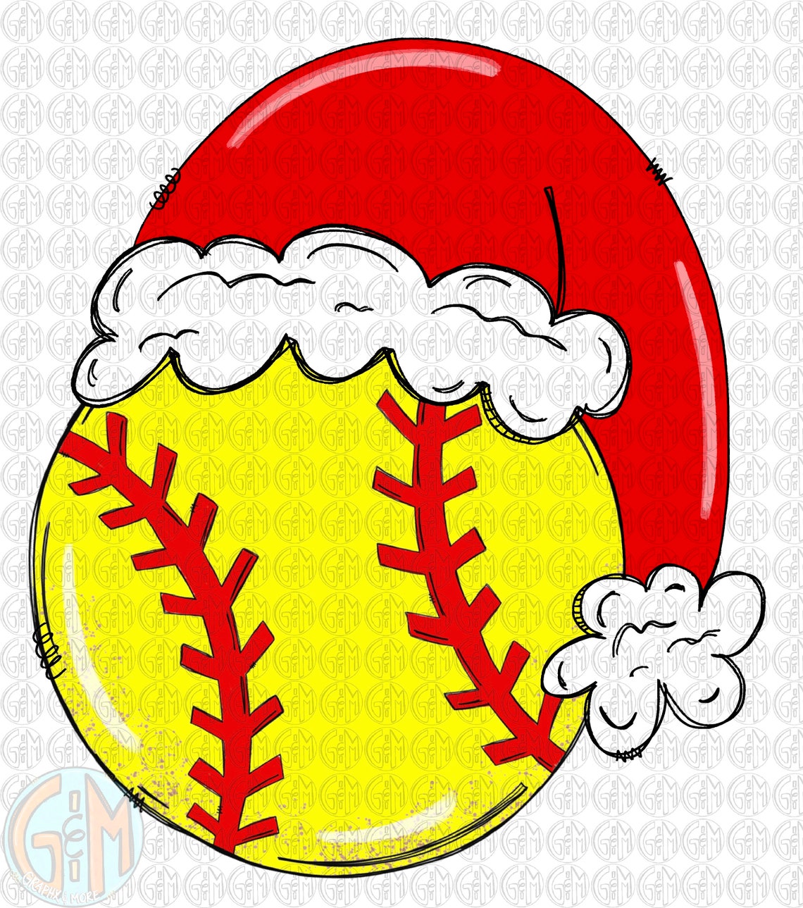 Softball Santa Hat PNG | Sublimation Design | Hand Drawn - Etsy