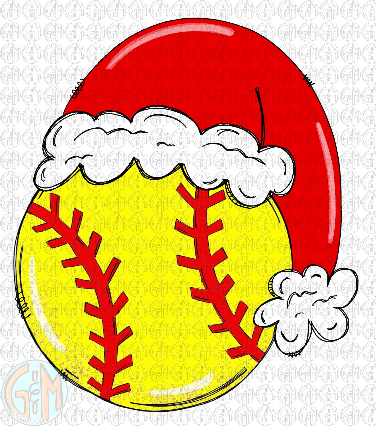 Softball Santa Hat PNG | Sublimation Design | Hand Drawn - Etsy