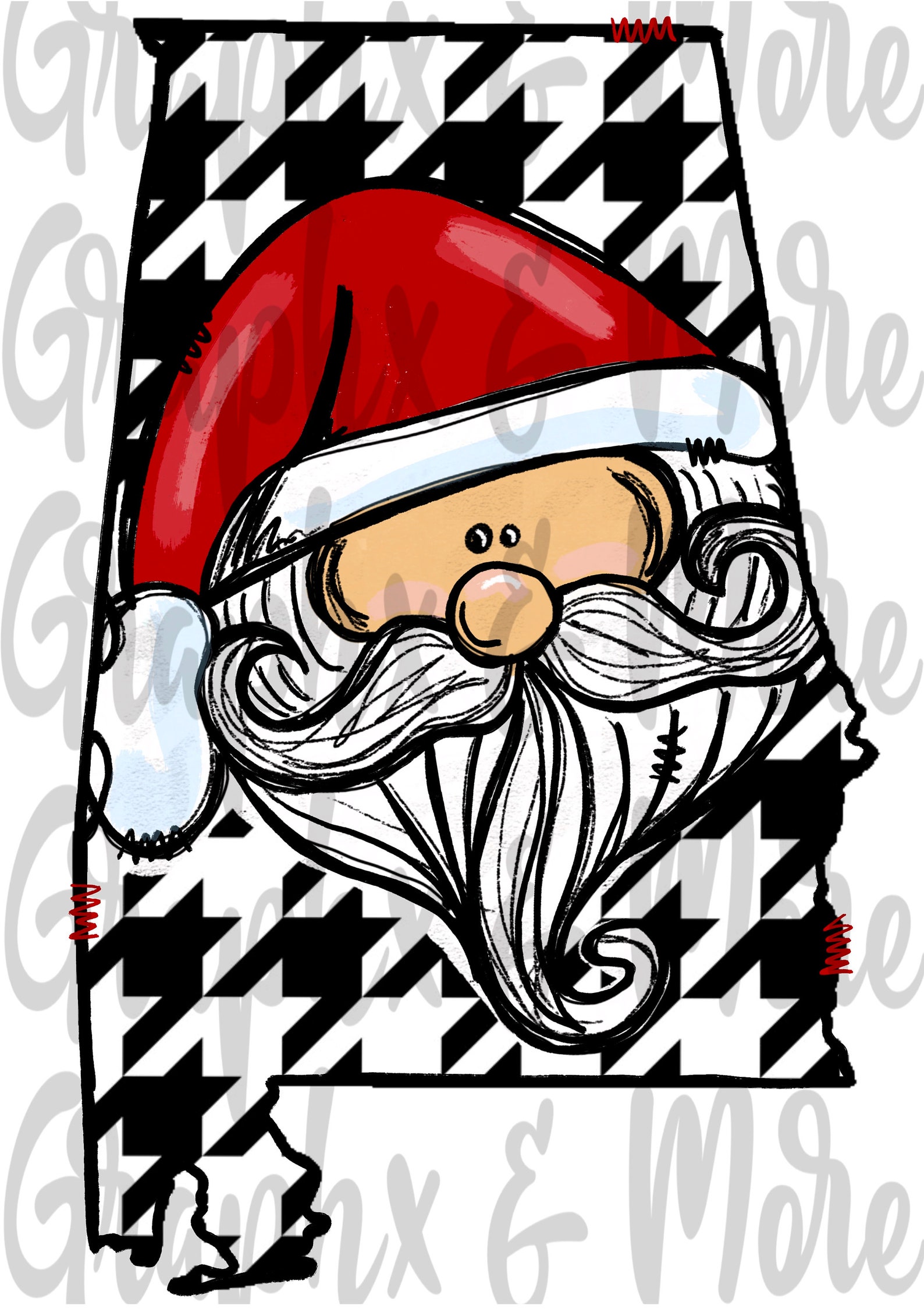 Houndstooth Alabama Santa PNG Sublimation Design Hand Drawn - Etsy