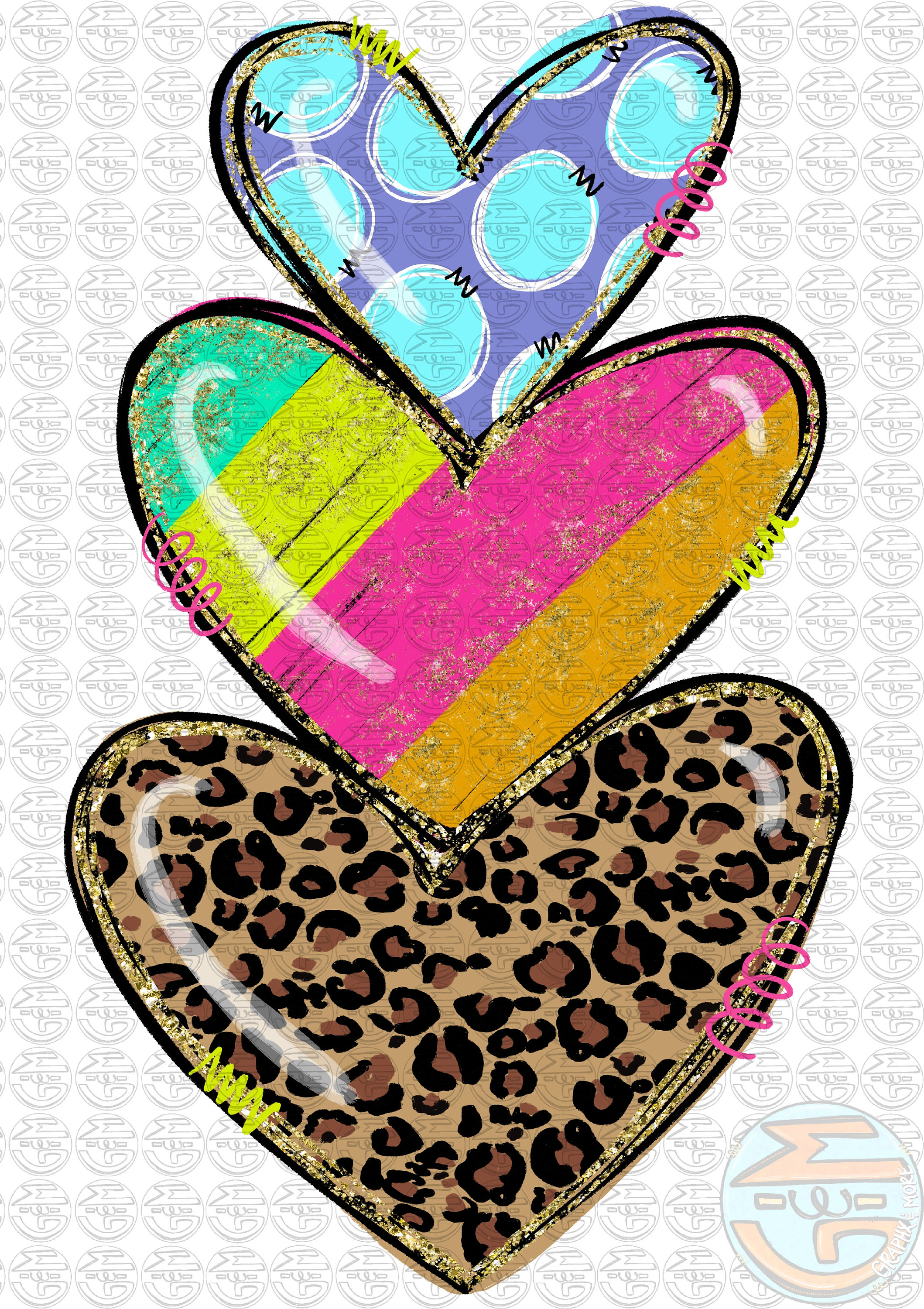 Stacked Heart Trio PNG Hand Drawn Sublimation Design - Etsy