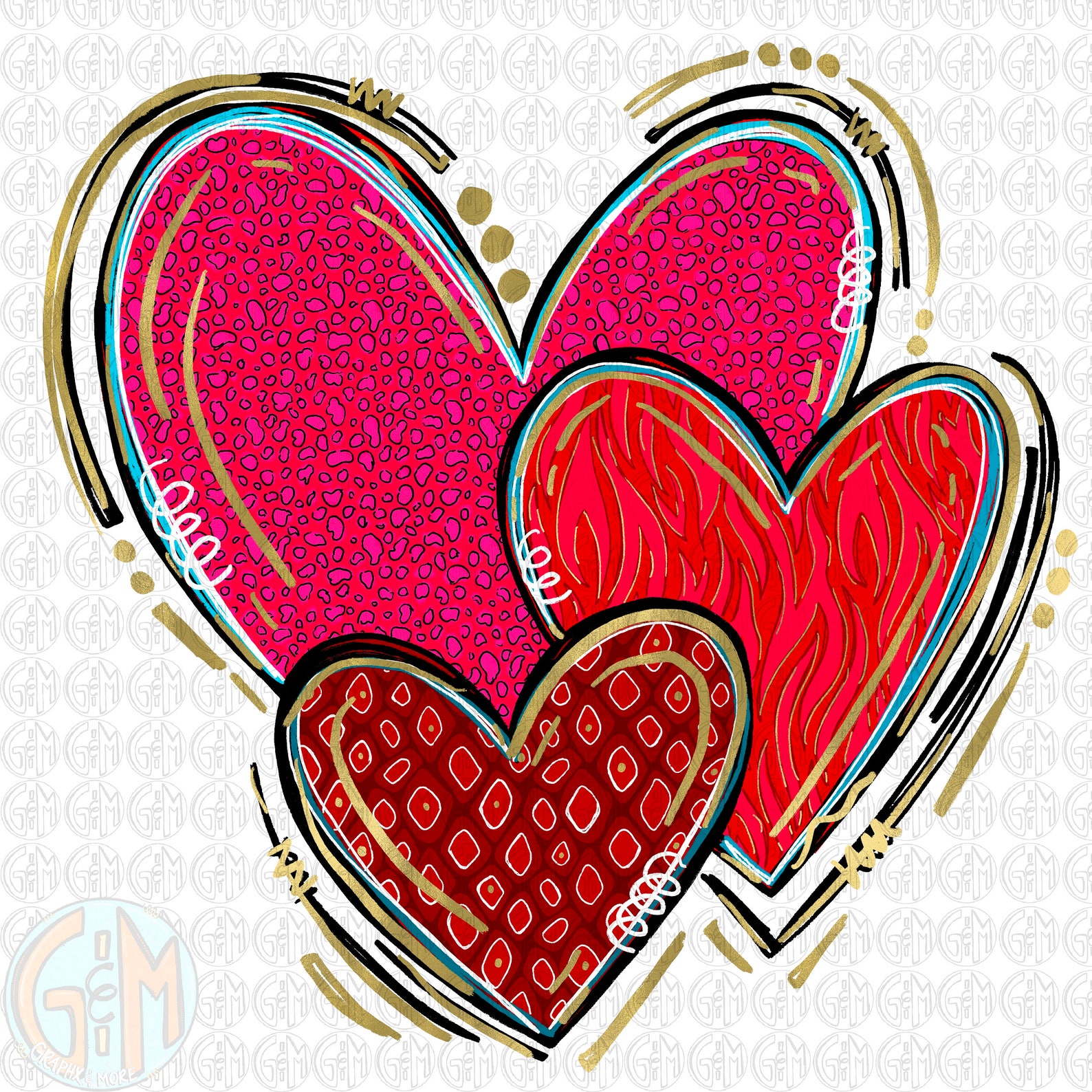 Red Heart Trio PNG Hand Drawn Sublimation Design - Etsy