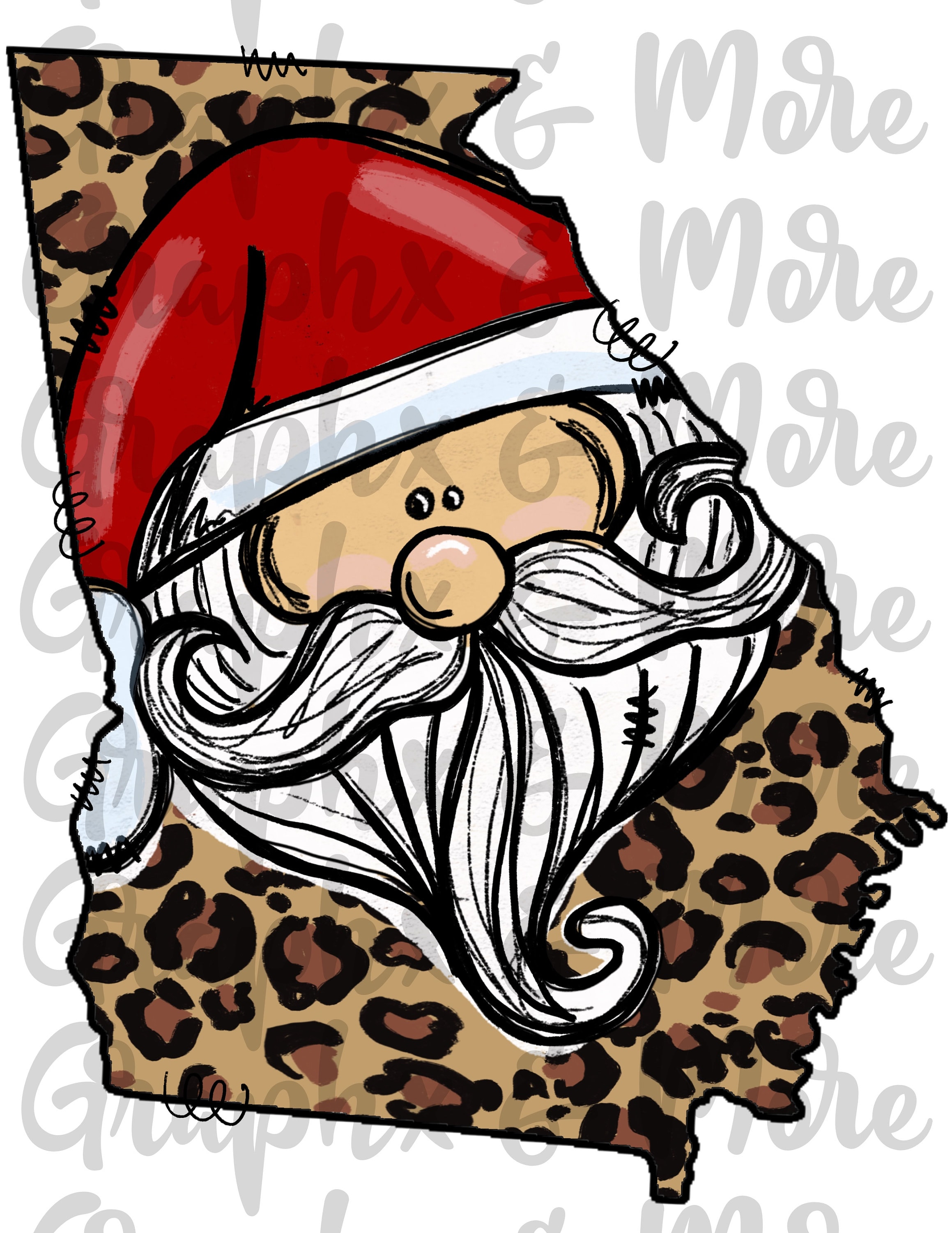 GA Leopard Santa PNG | Georgia | Hand Drawn | Sublimation Design - Etsy
