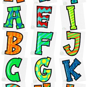 Bright Boy Colors Alpha Pack PNG | 31 Letters | Hand Drawn ...