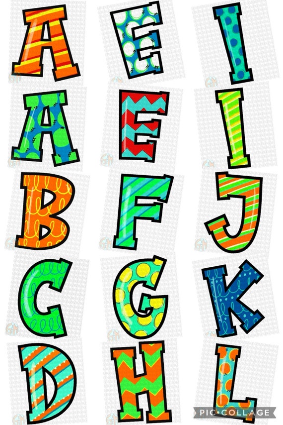 Bright Boy Colors Alpha Pack PNG 31 Letters Hand Drawn - Etsy