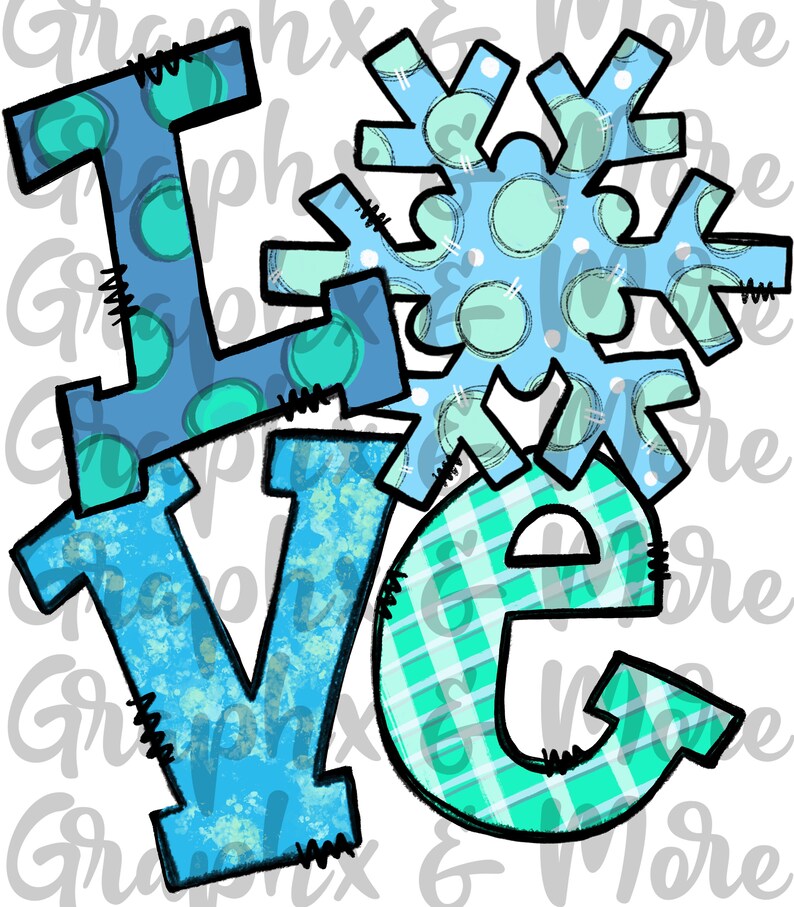 LOVE Snowflake PNG Hand Drawn Sublimation Design - Etsy