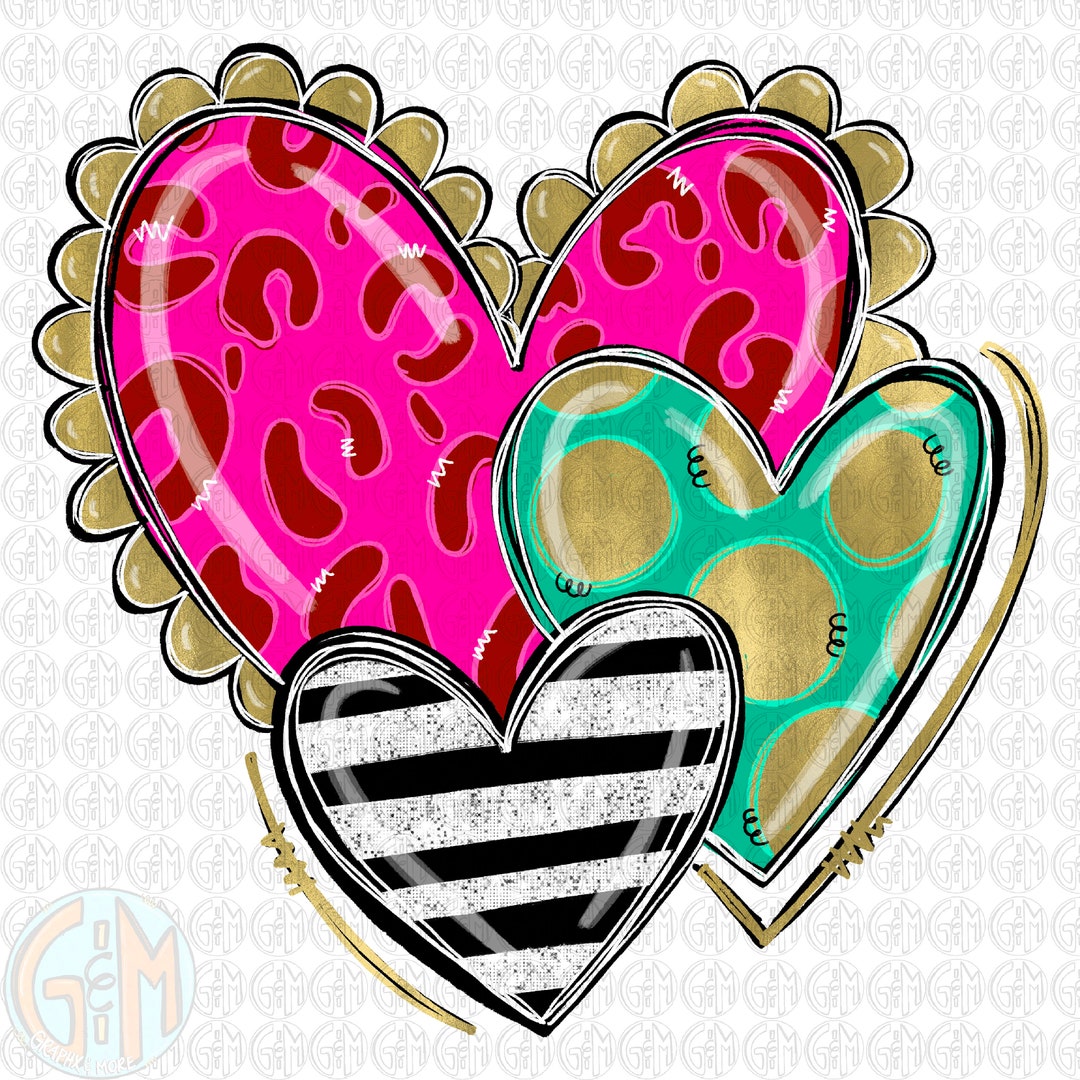 Bright Heart Trio PNG | Hand Drawn | Sublimation Design - Etsy