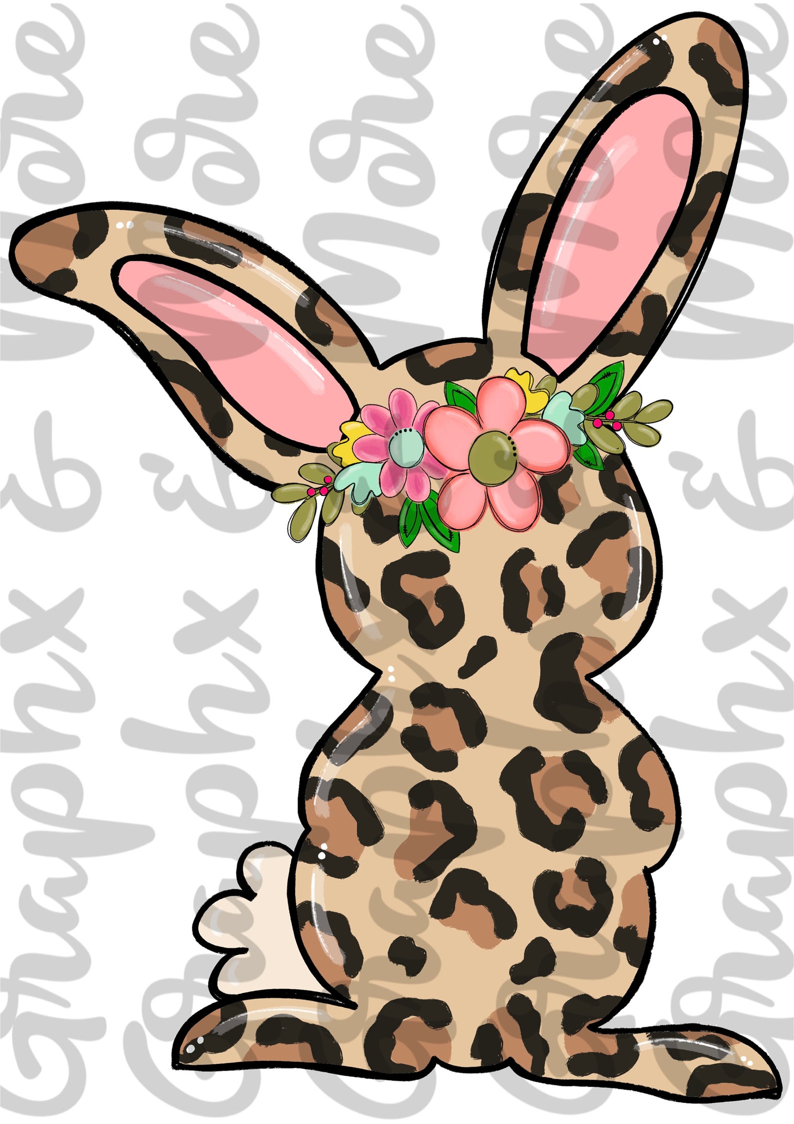 Floral Leopard Bunny PNG Sublimation Design Hand Drawn - Etsy