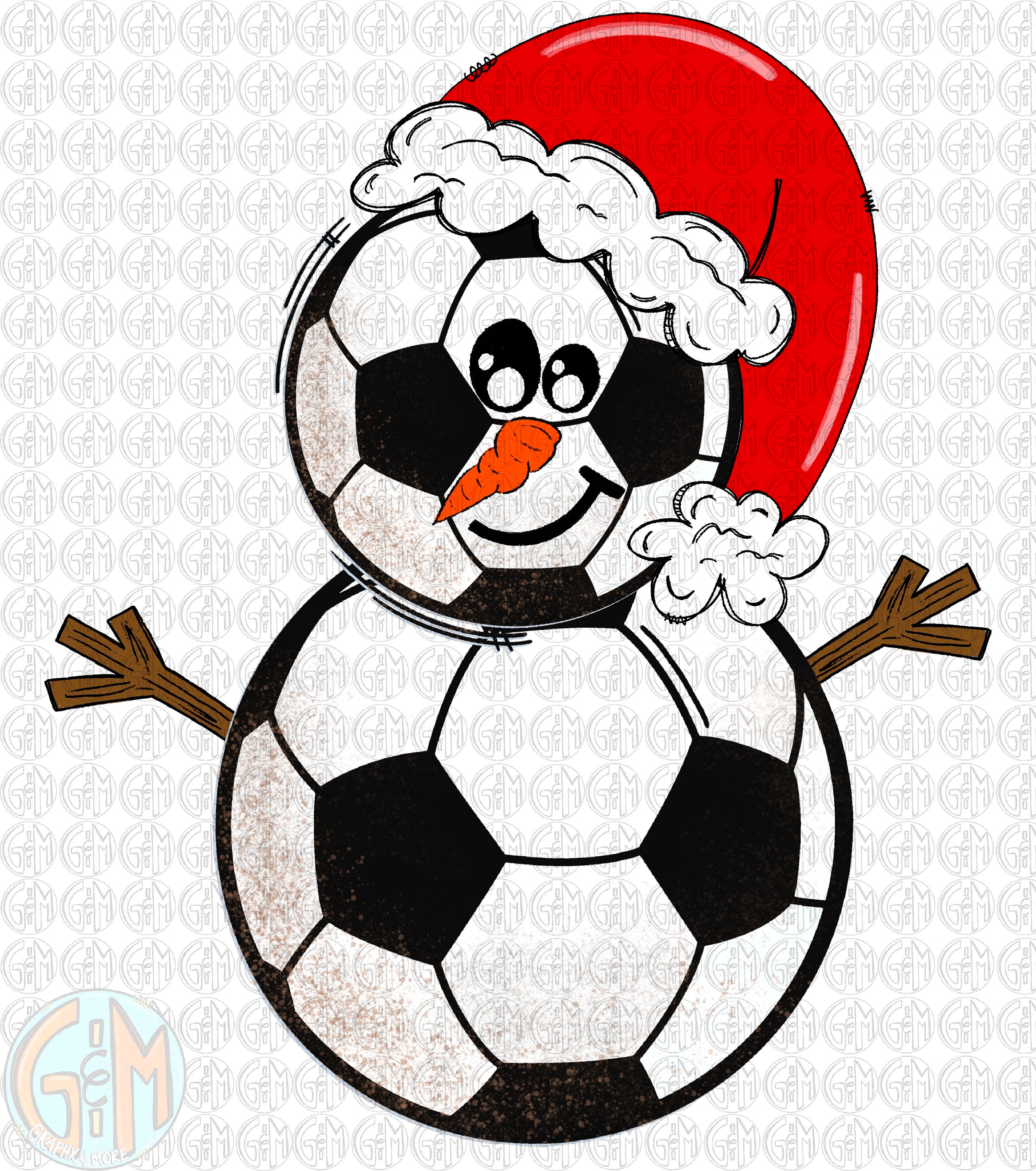 Soccer Snowman PNG Sublimation Design Hand Drawn - Etsy