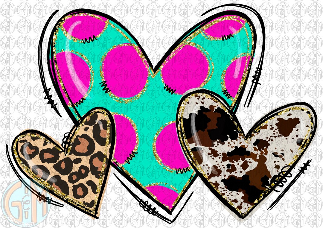 Heart Trio PNG | Hand Drawn | Sublimation Design - Etsy