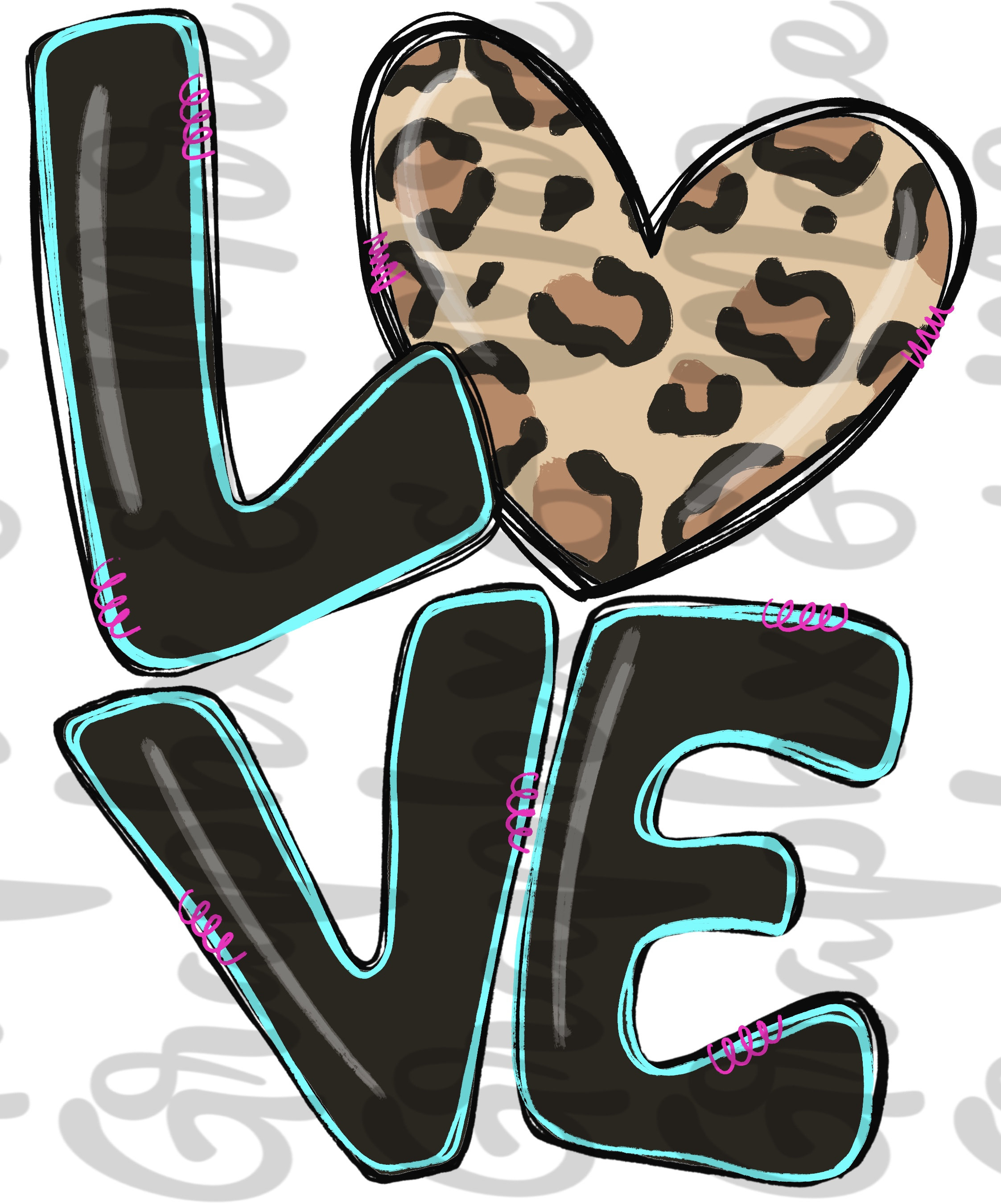 LOVE Leopard Heart PNG | Sublimation Design | Hand Drawn - Etsy