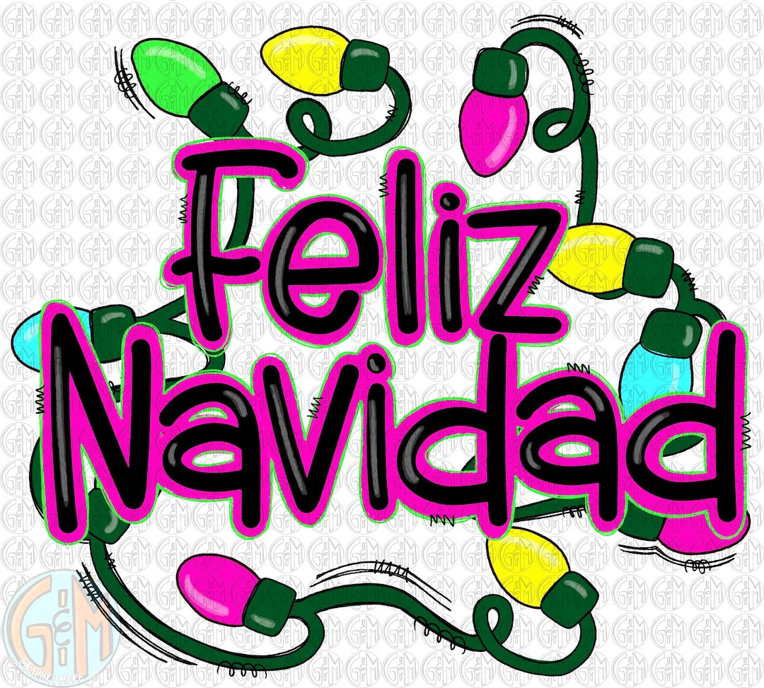 Feliz Navidad Lights PNG | Sublimation Design | Hand Drawn - Etsy