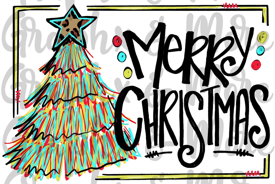 Merry Christmas Messy Tree PNG | Hand Drawn | Sublimation Design - Etsy