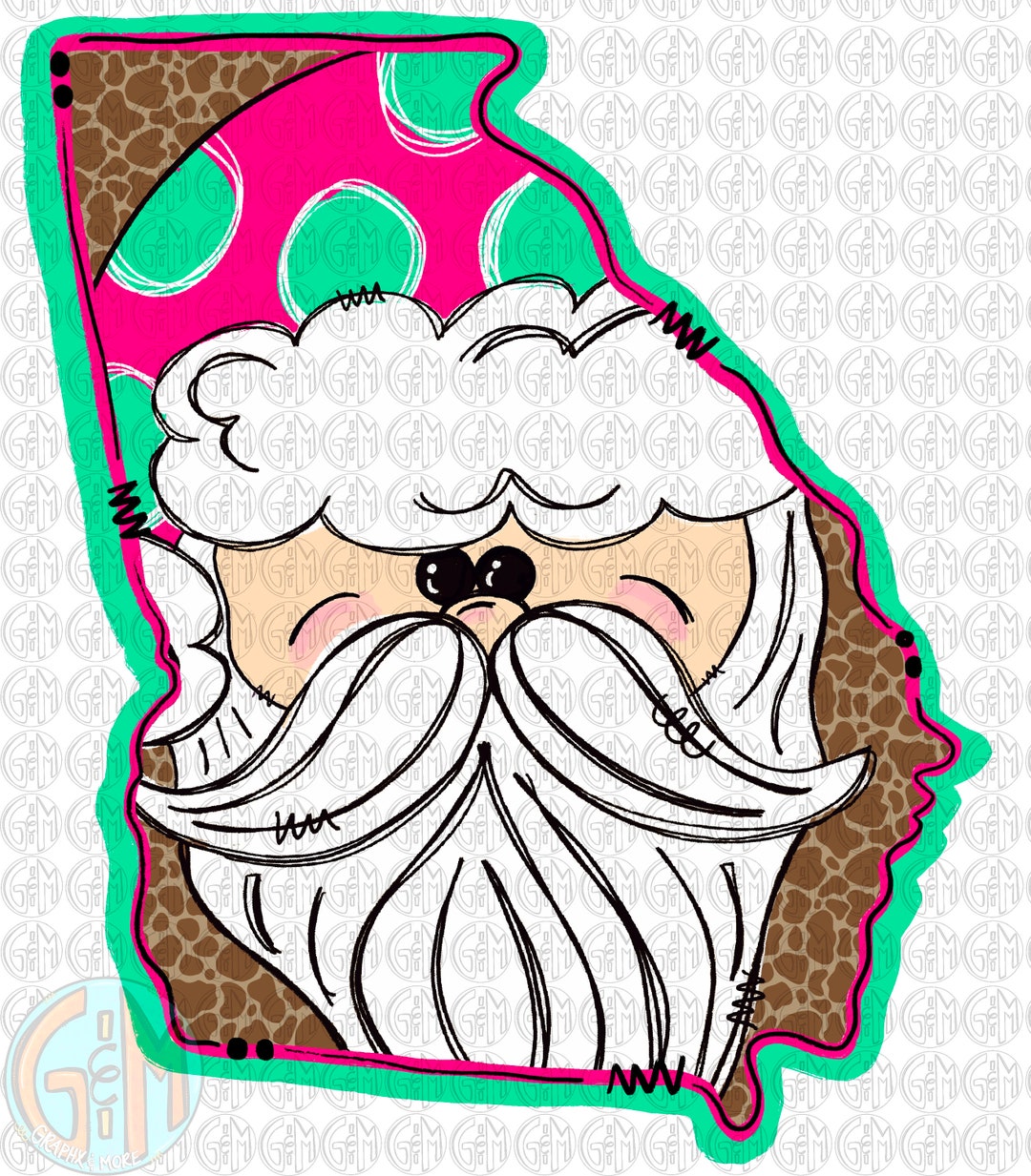 Georgia Leopard Santa PNG | Sublimation Design | Hand Drawn - Etsy