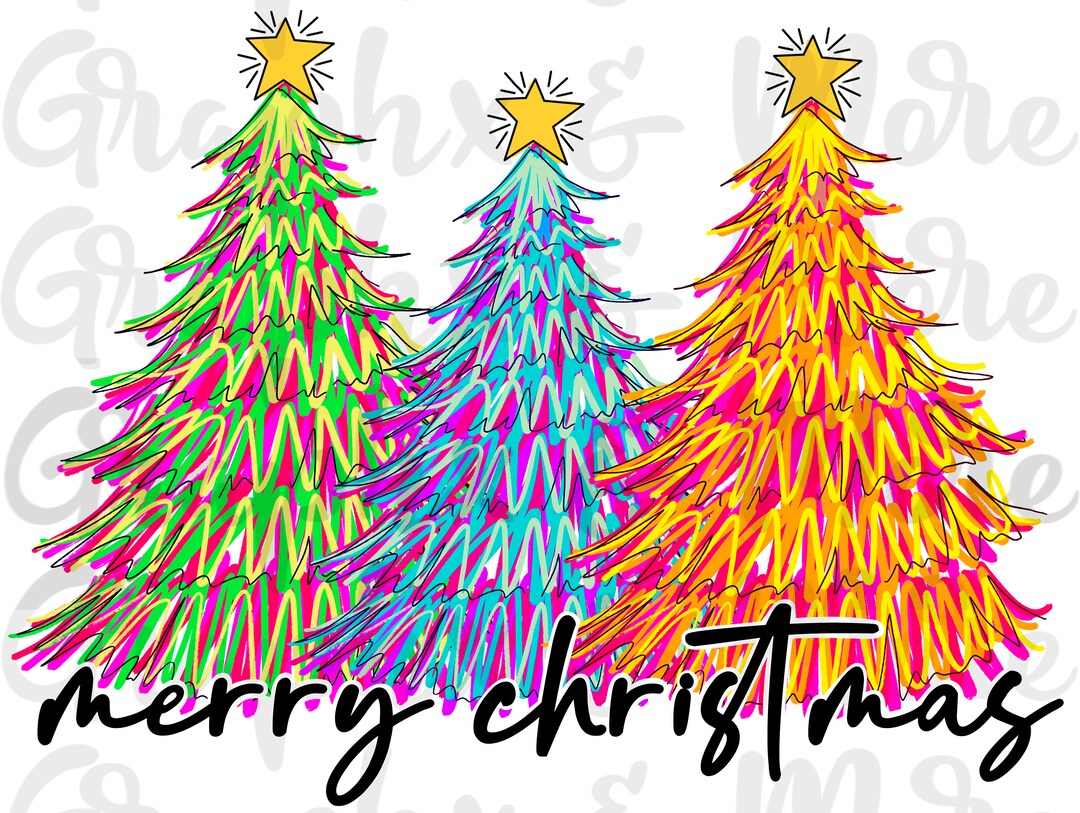 Bright Squiggle Tree Trio PNG | Hand Drawn | Sublimation Design - Etsy
