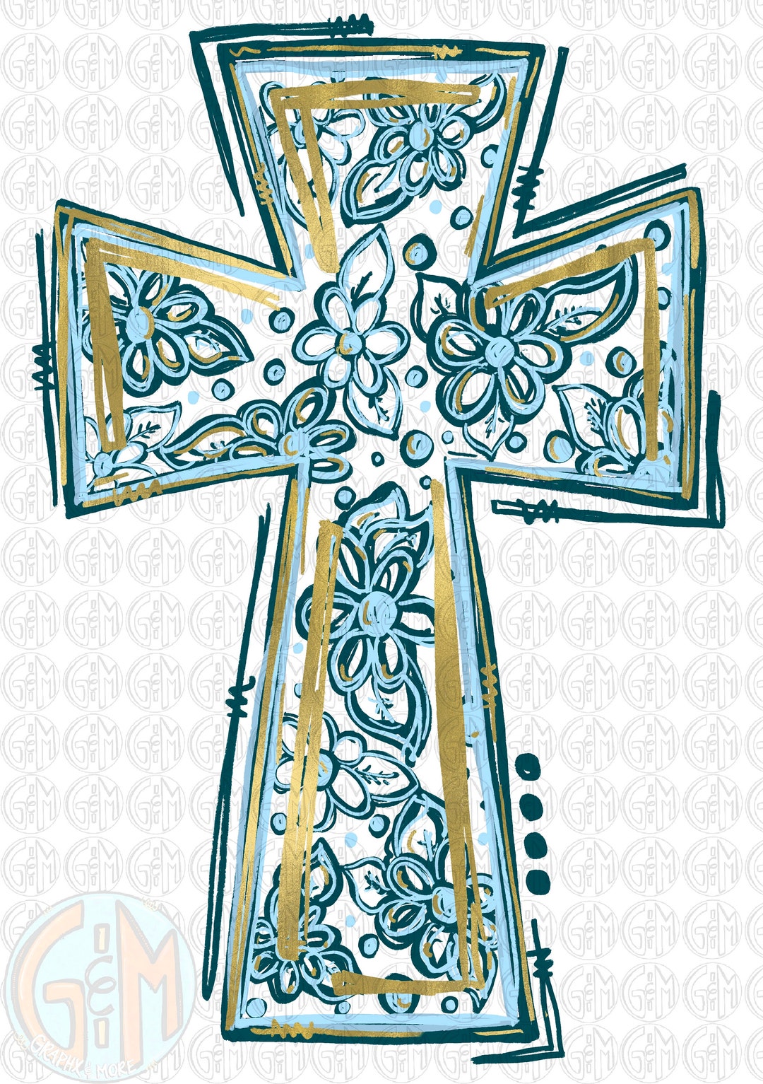 Blue and White Cross PNG | Hand Drawn | Sublimation Design - Etsy