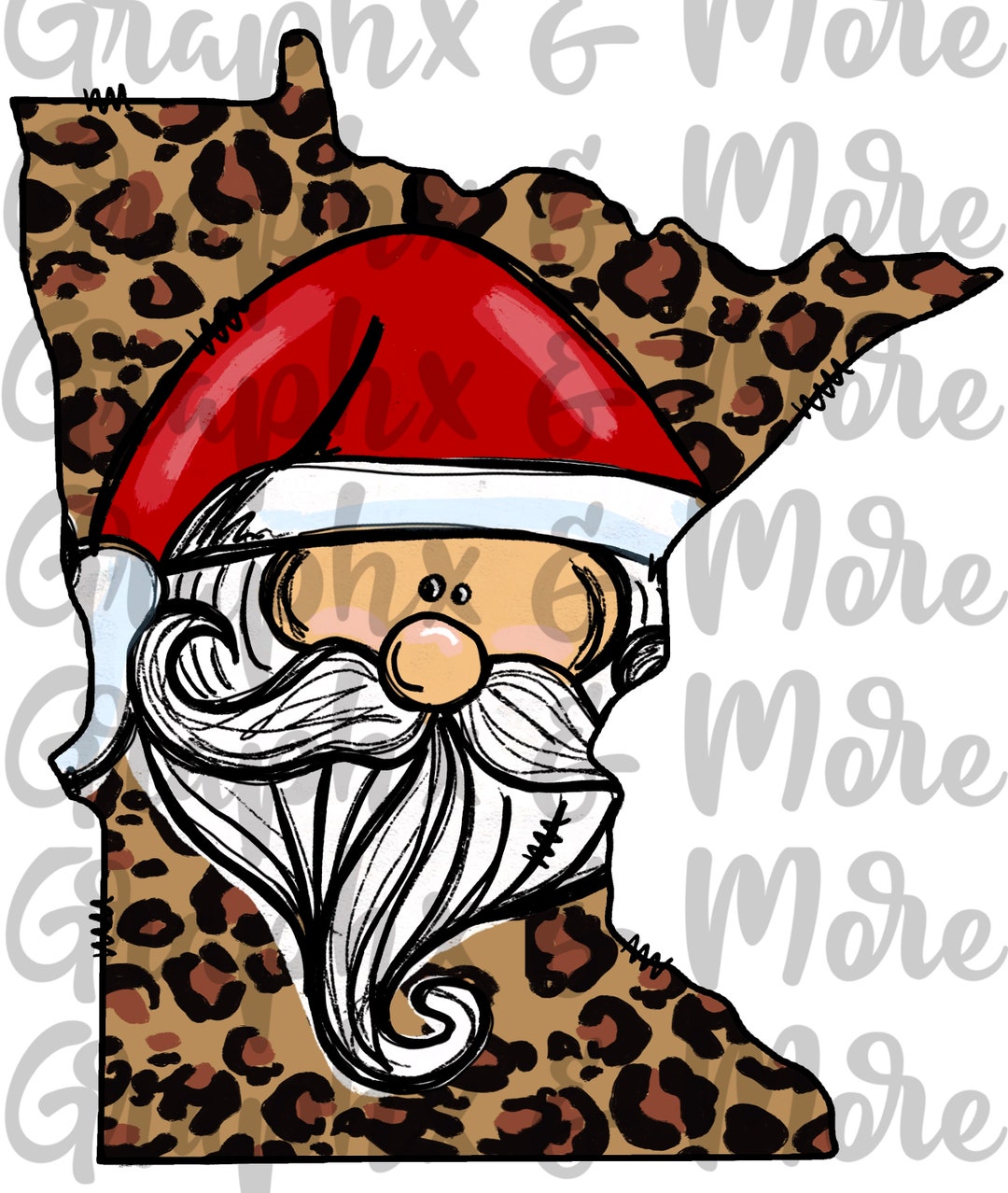 Santa and Leopard Minnesota PNG | MN | Hand Drawn | Sublimation Design ...