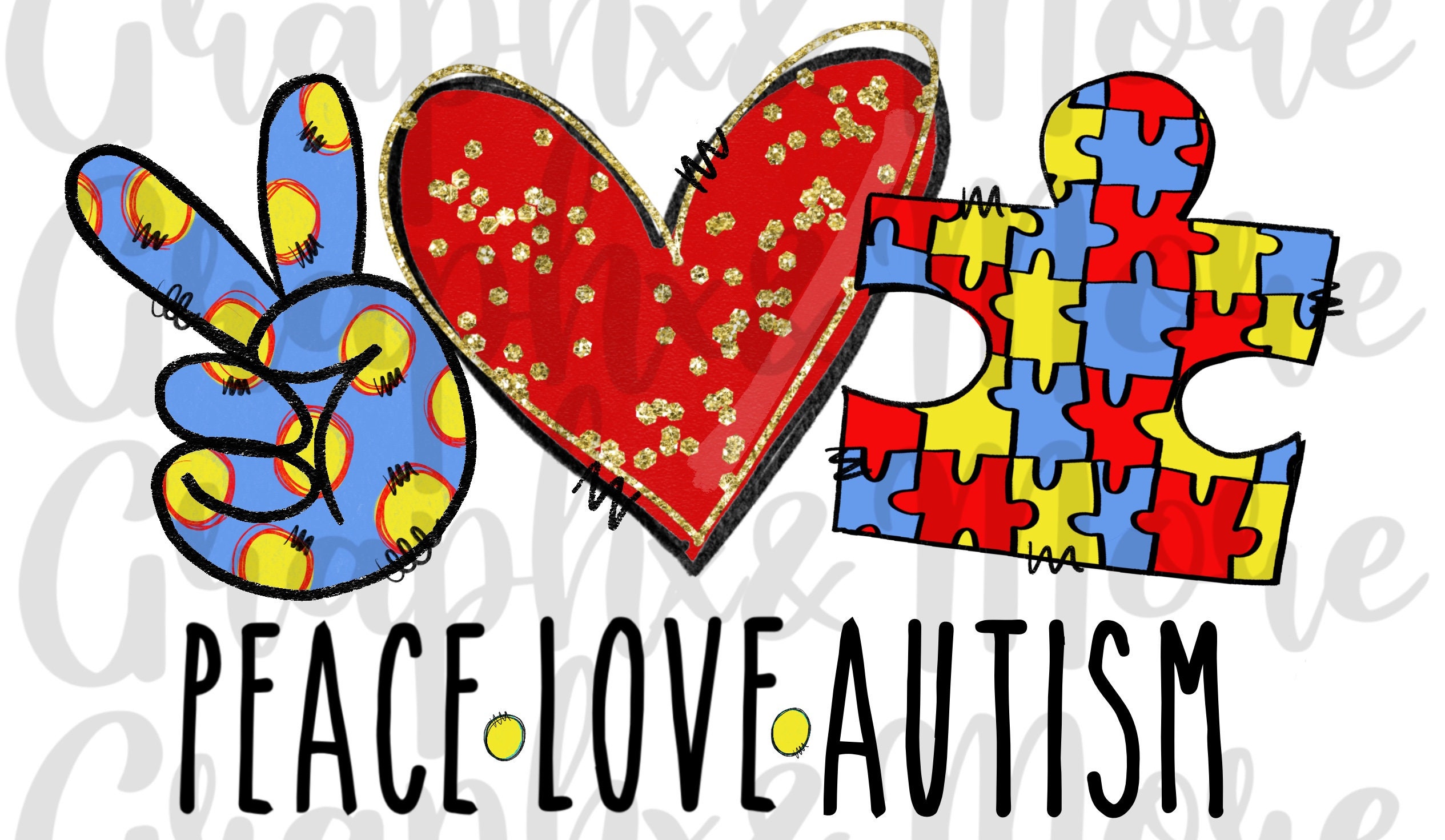 Peace. Love. Autism PNG | Hand Drawn | Sublimation Design - Etsy