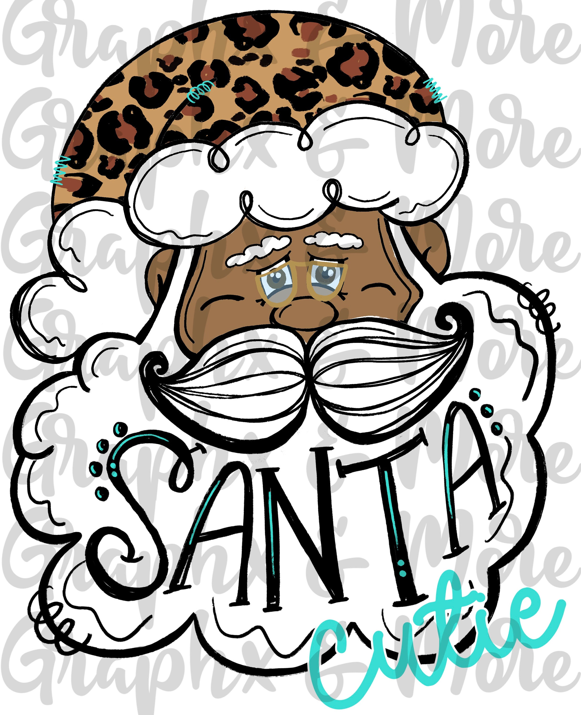 Leopard Santa Cutie PNG Sublimation Design Hand Drawn - Etsy